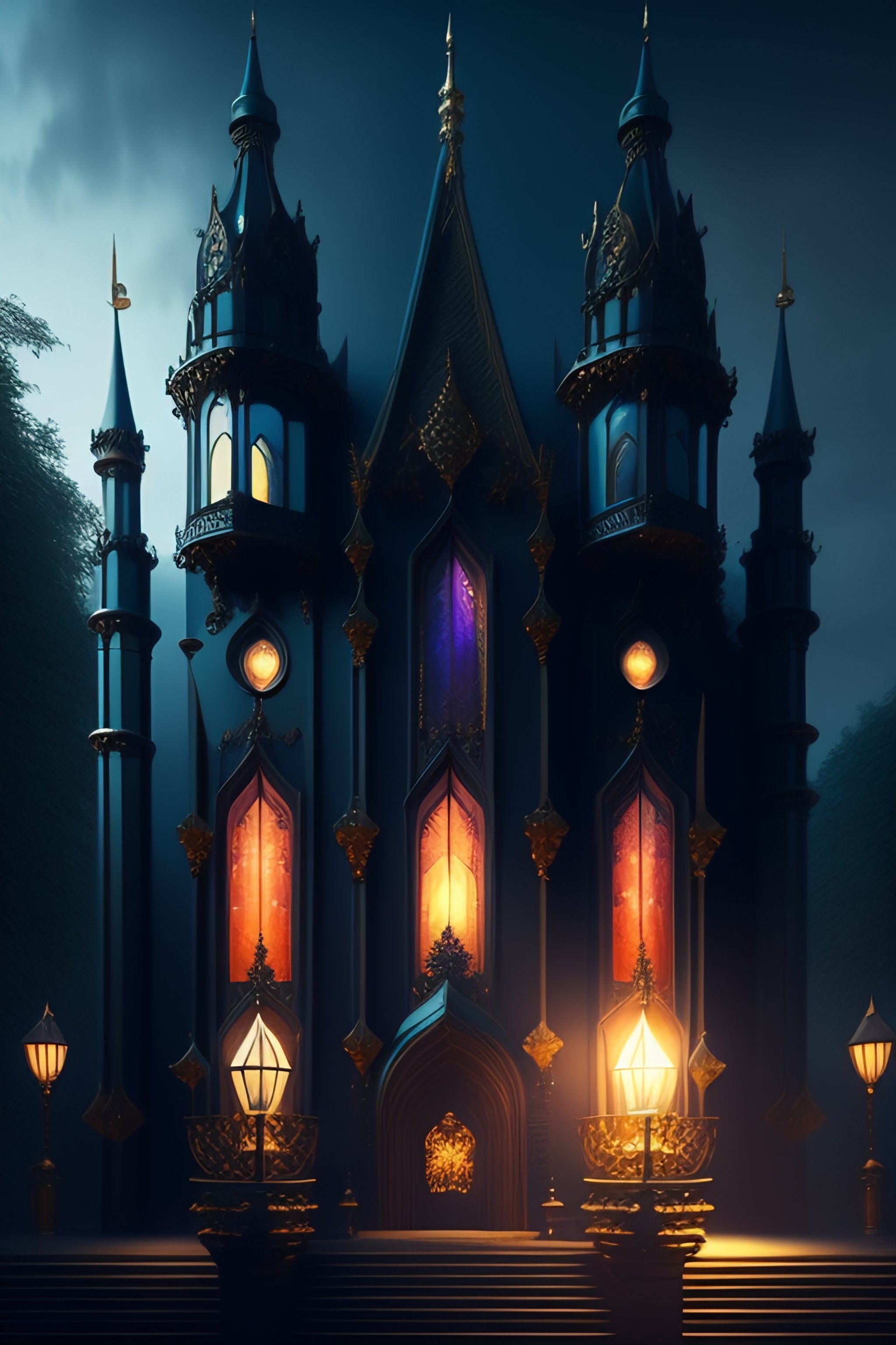 Lexica - Abstract dark fantasy transparent glass shoes in front of a ...