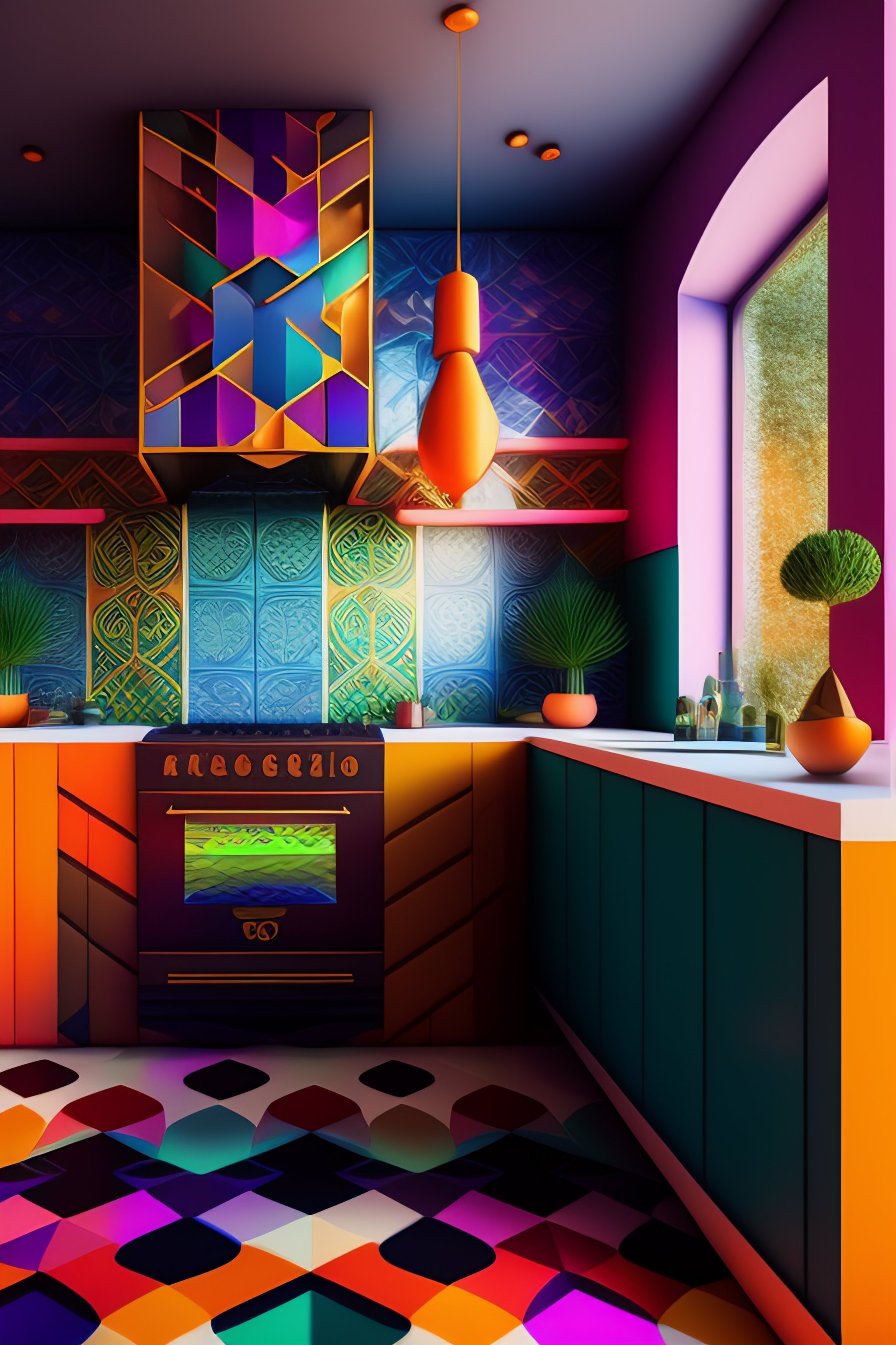 Lexica - The most psychedelic geometric patterned kitchen imaginable ...