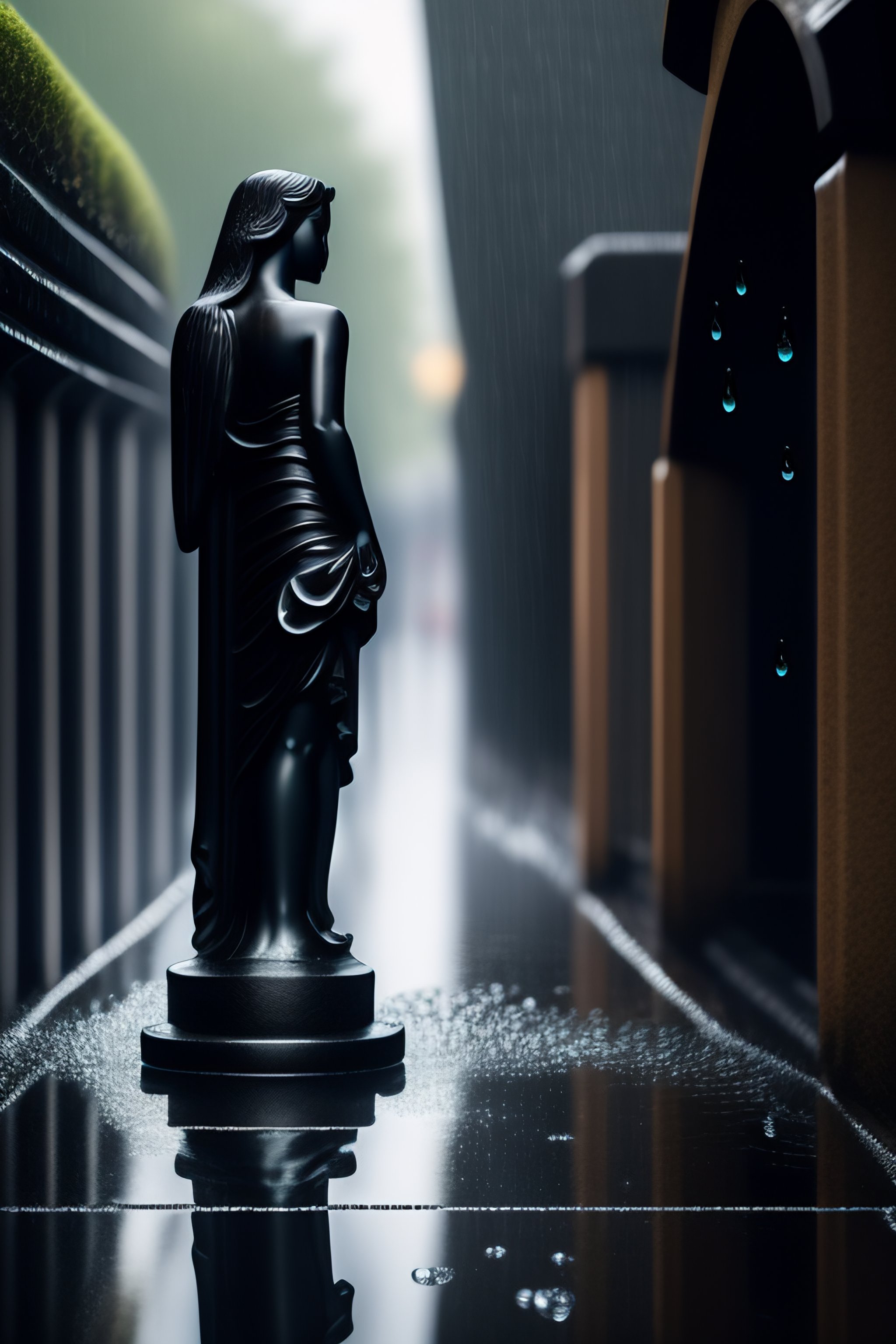 Lexica - Photo of a black stone angel sculpture in the style of ...