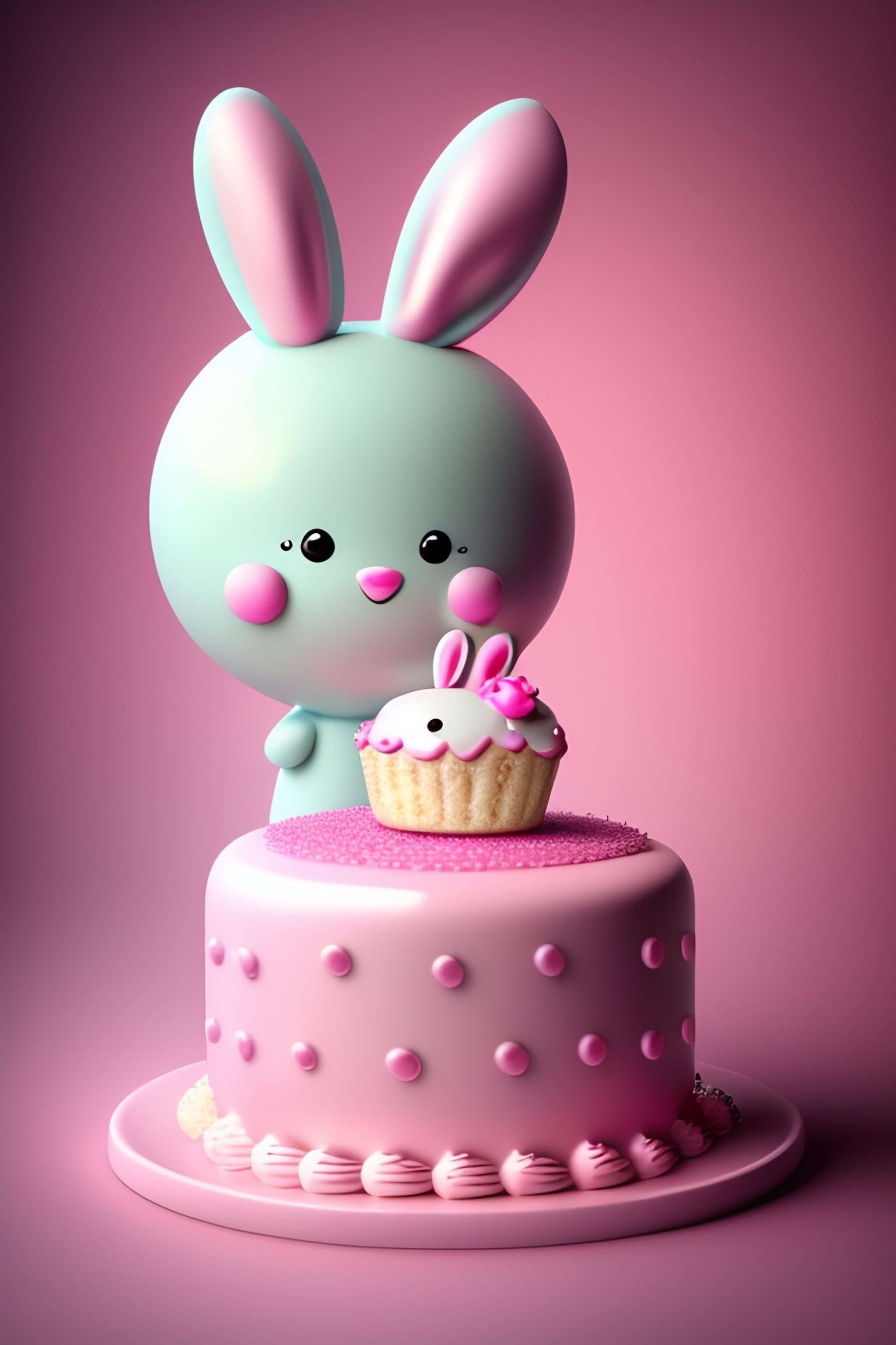 Lexica - Cute little pink bunny celebrating birthday with balloons and cake