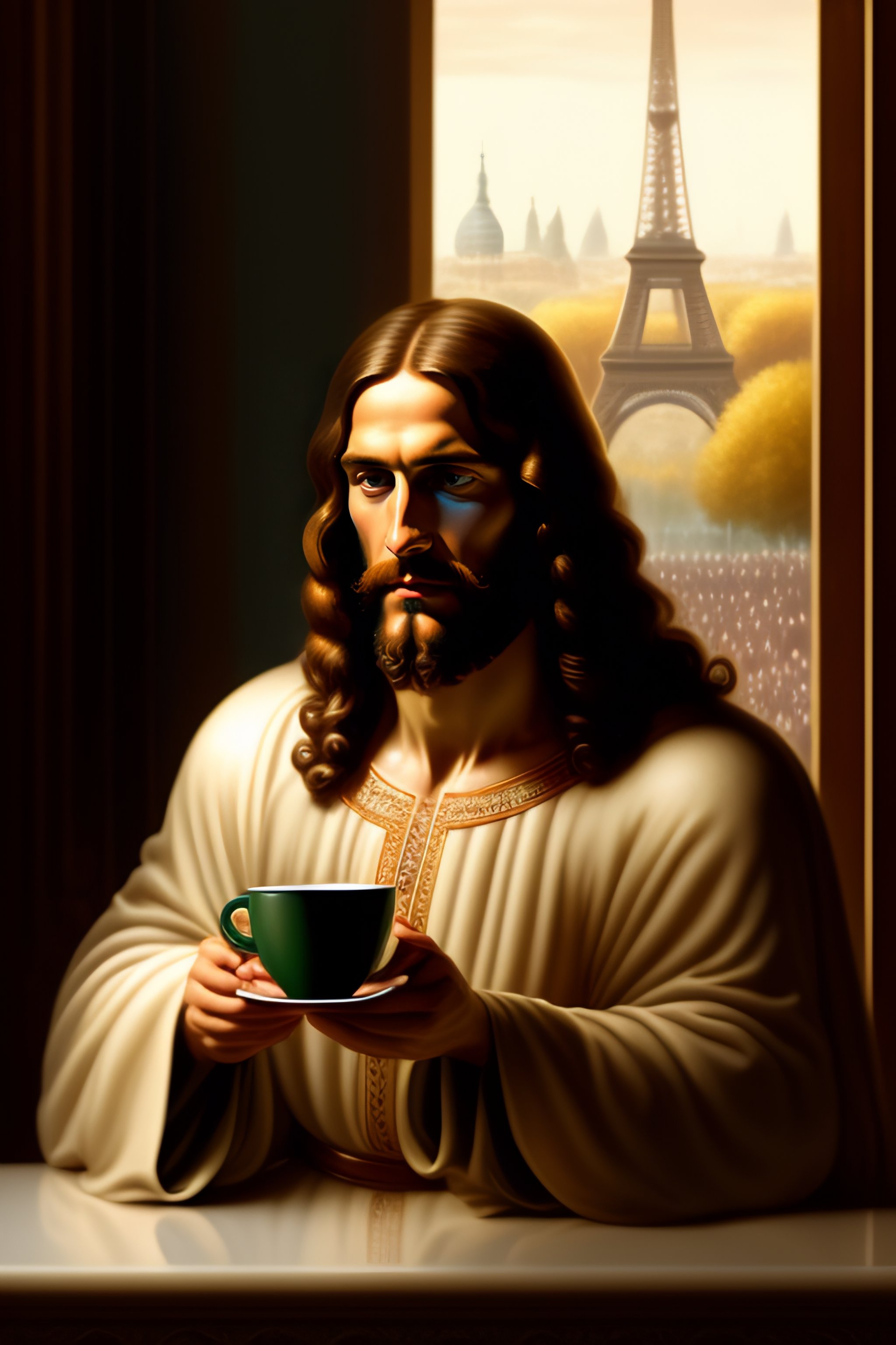 Lexica - Jesus drinking coffee in Paris