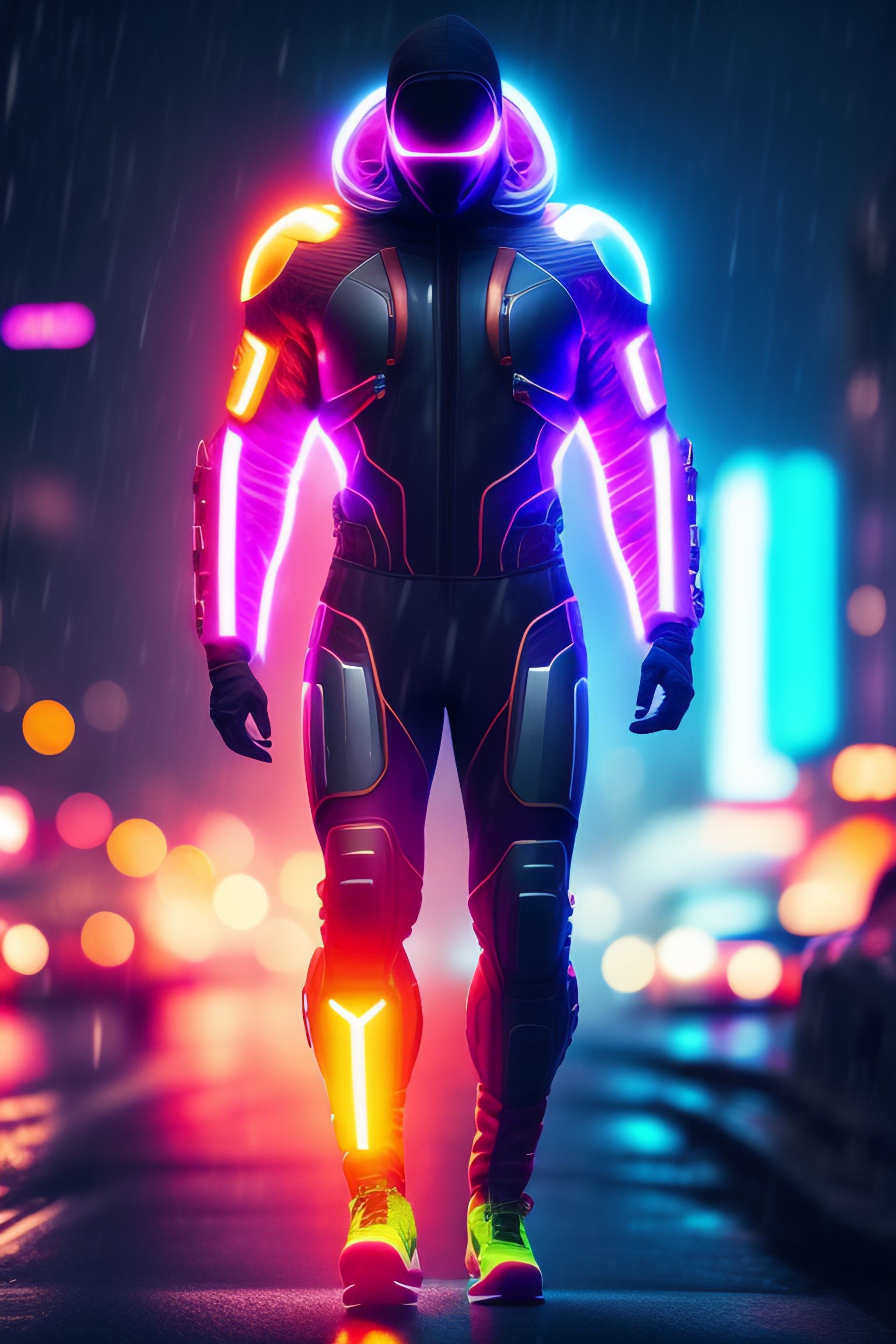 Lexica - Futuristic edgerunner masked man, half cyborg, full body ...