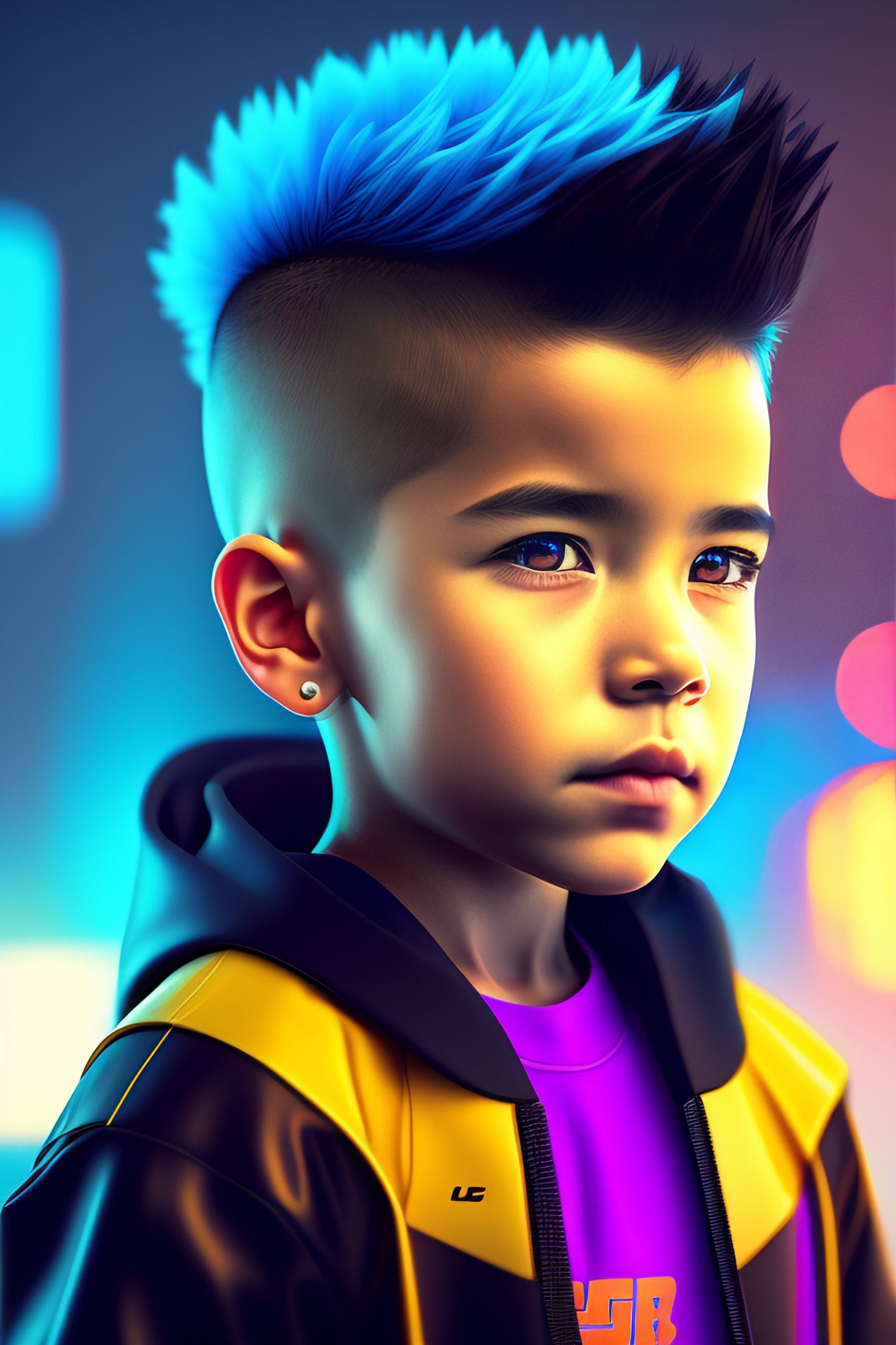 Lexica - A tshirt design of futuristic cyberpunk child boy in the style ...