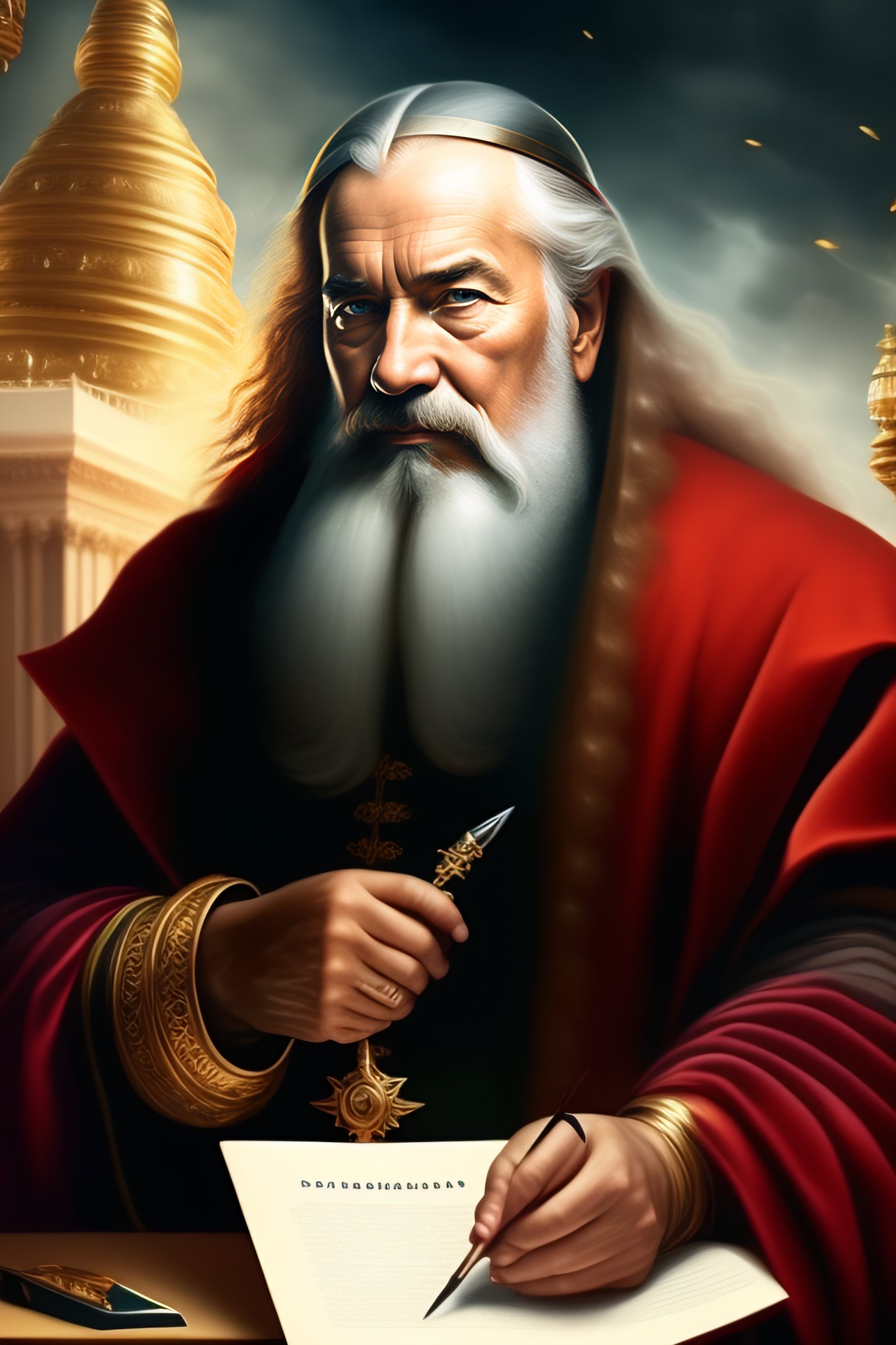 Lexica - Nostradamus is writing prediction for the next years.