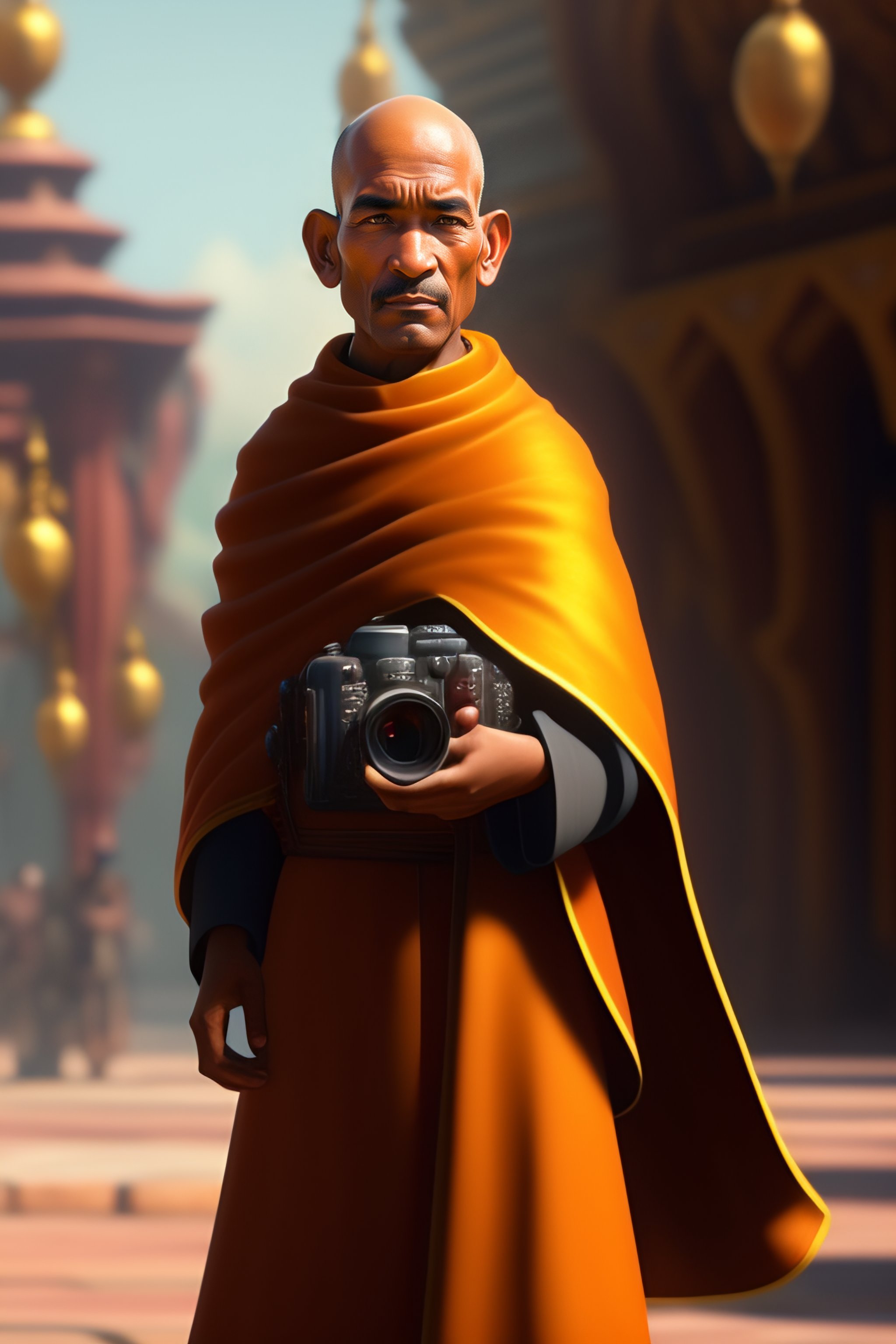 Lexica - Faceless monk with a camera, disney, pixar