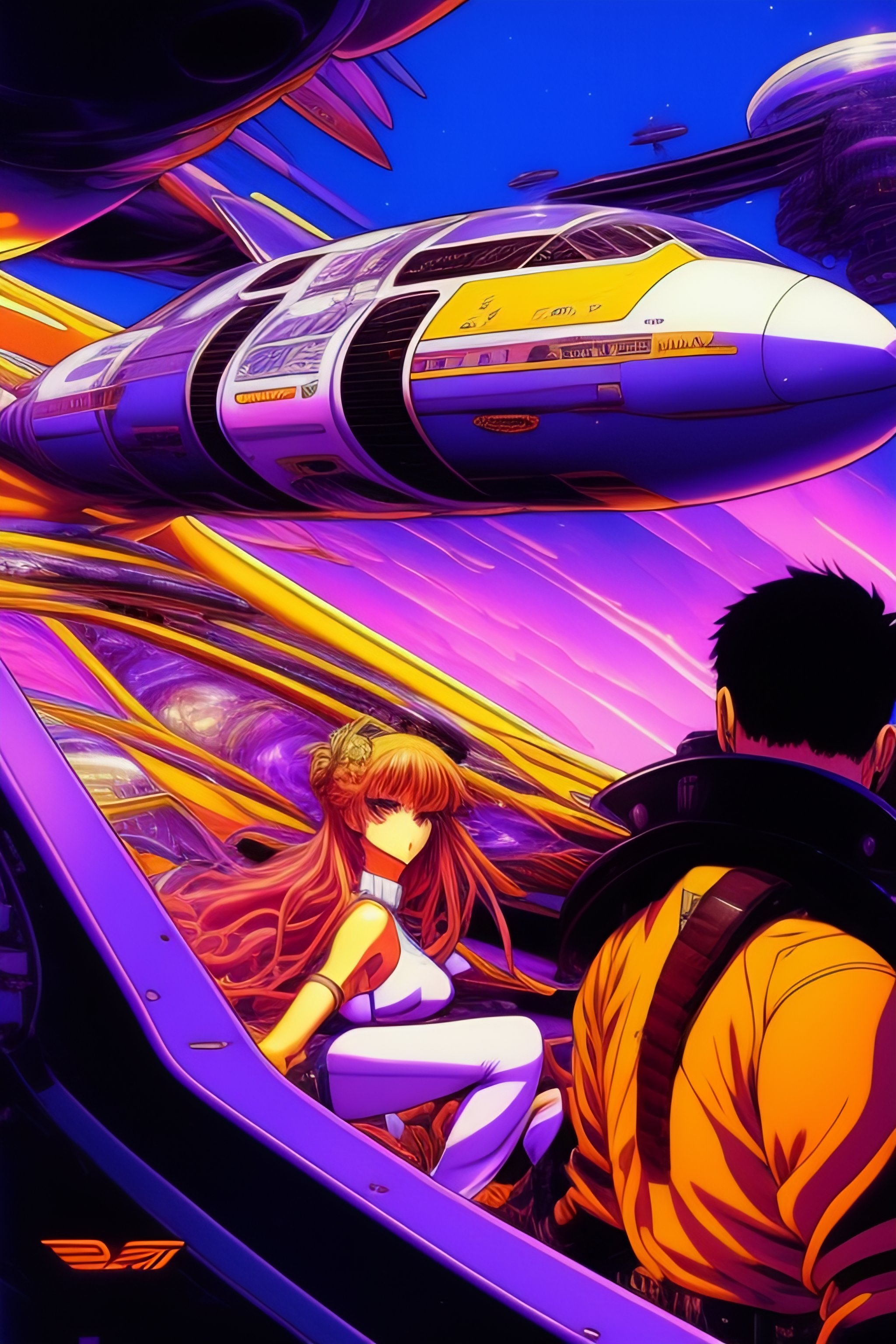 Lexica - Vintage 90's anime style. cluttered starship interior; crew ...