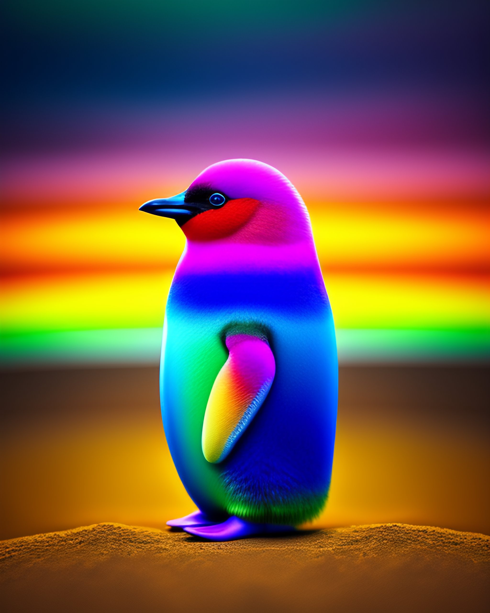 Lexica - A picture of a rainbow-coloured penguin