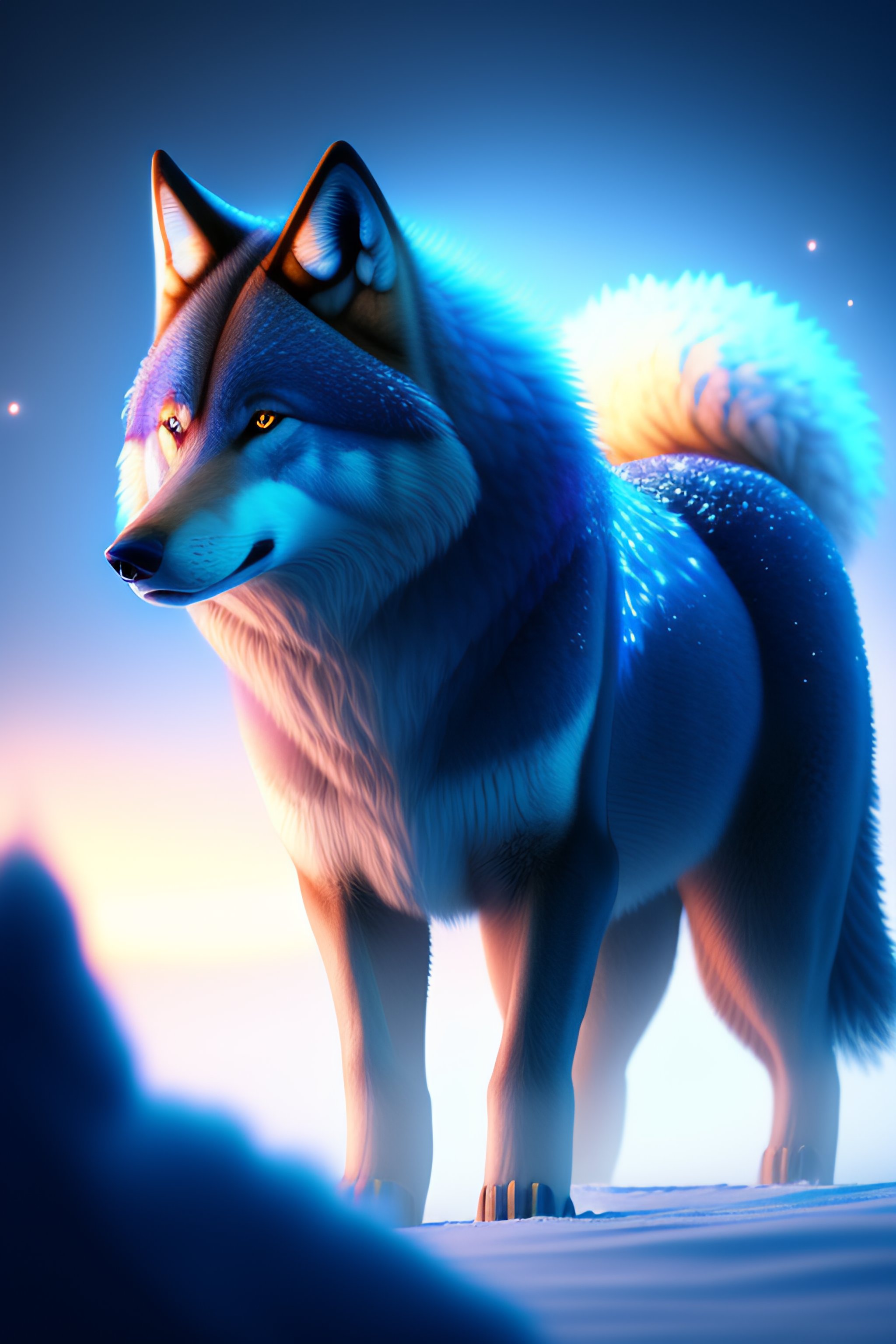 Lexica - A large, wolf-like creature with shimmering, icy blue fur that ...