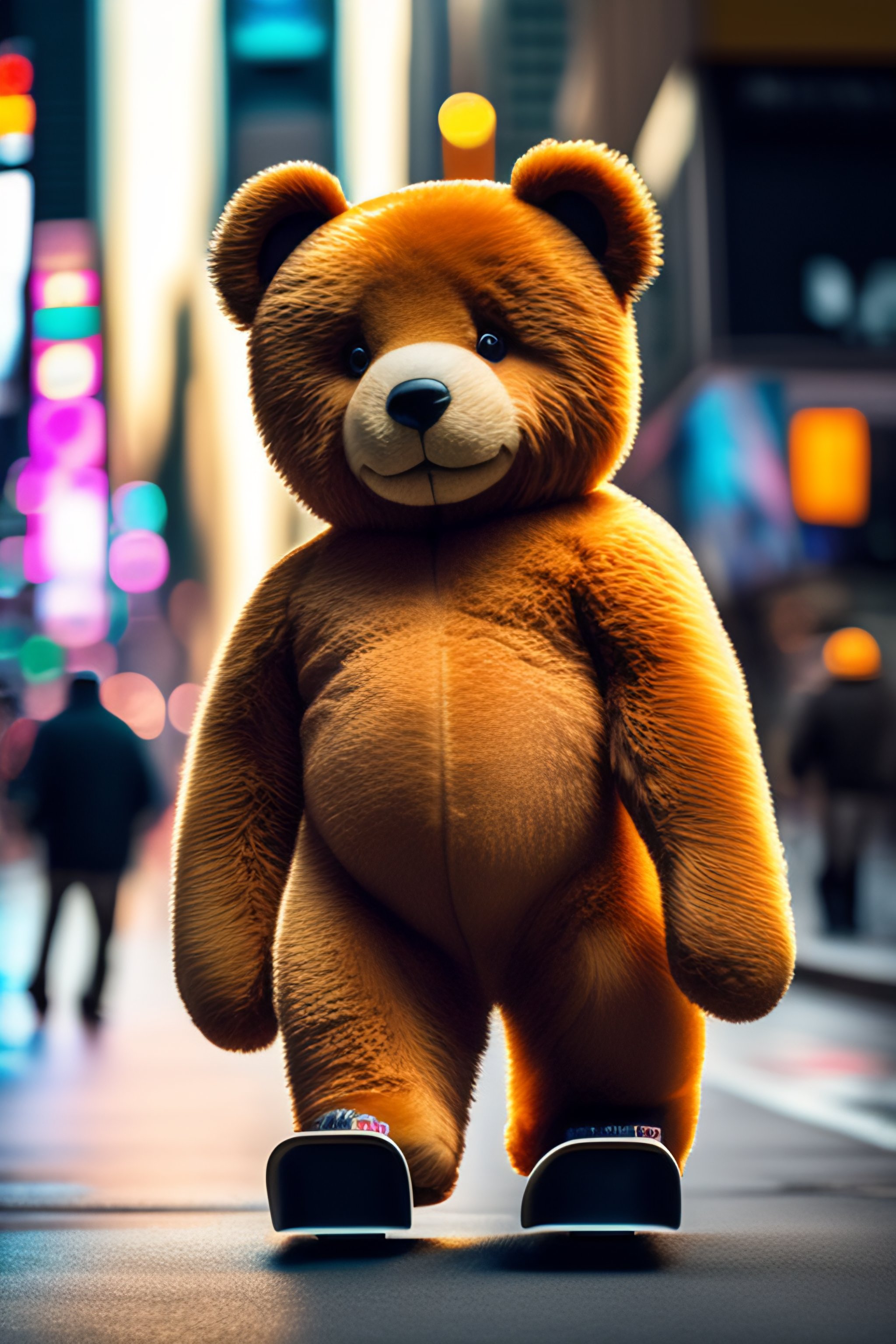 Lexica - Photo of a teddy bear skateboarding in times square