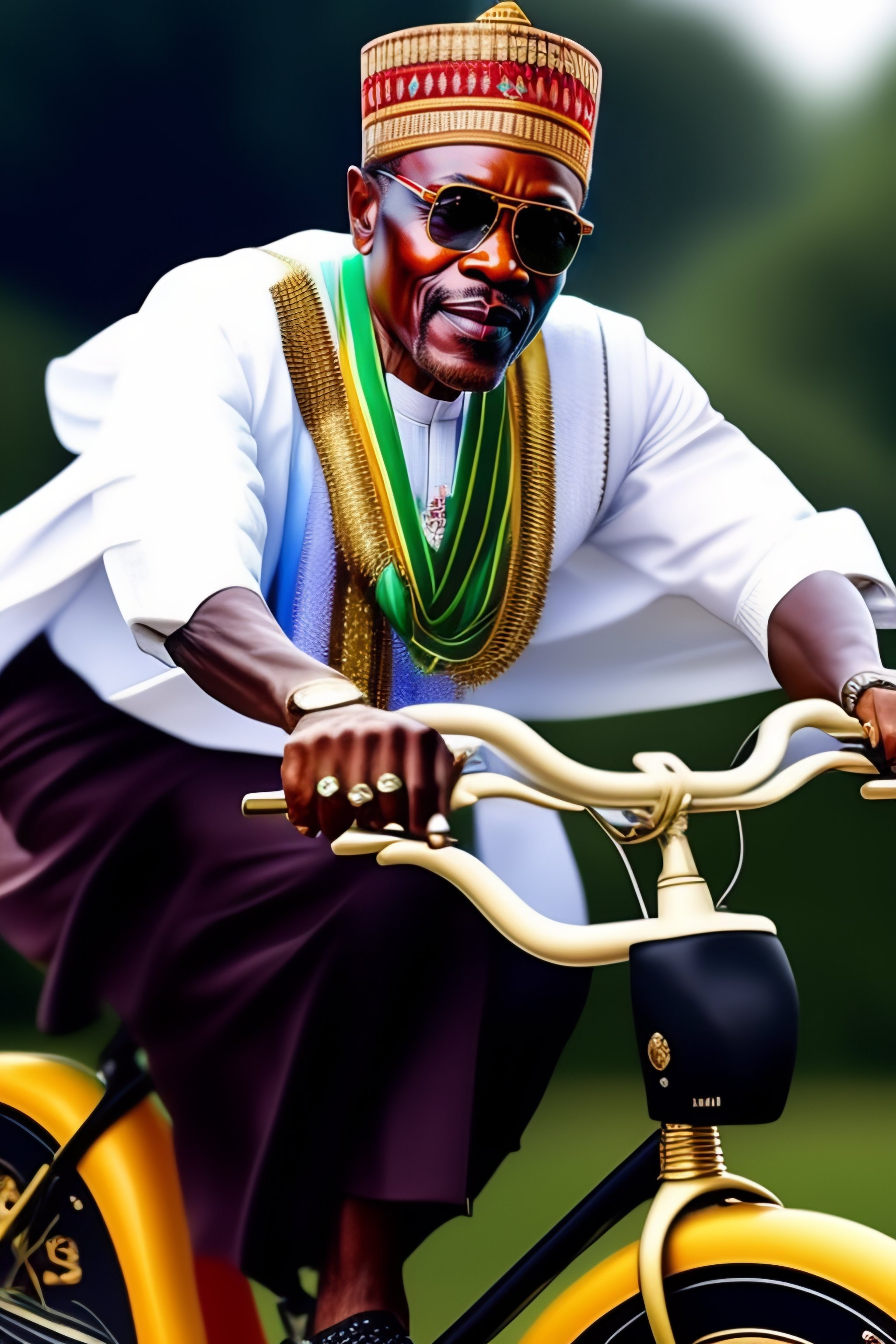 Lexica - Image of Buhari driving bicycle while wearing a traditional ...
