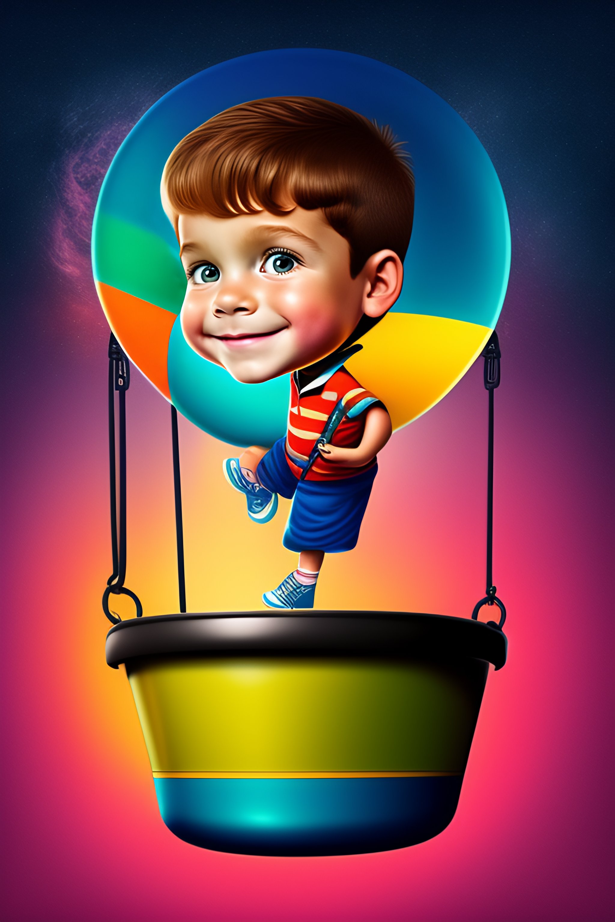 Lexica - A cartoon picture of an 8 year old year old boy on a bucket swing