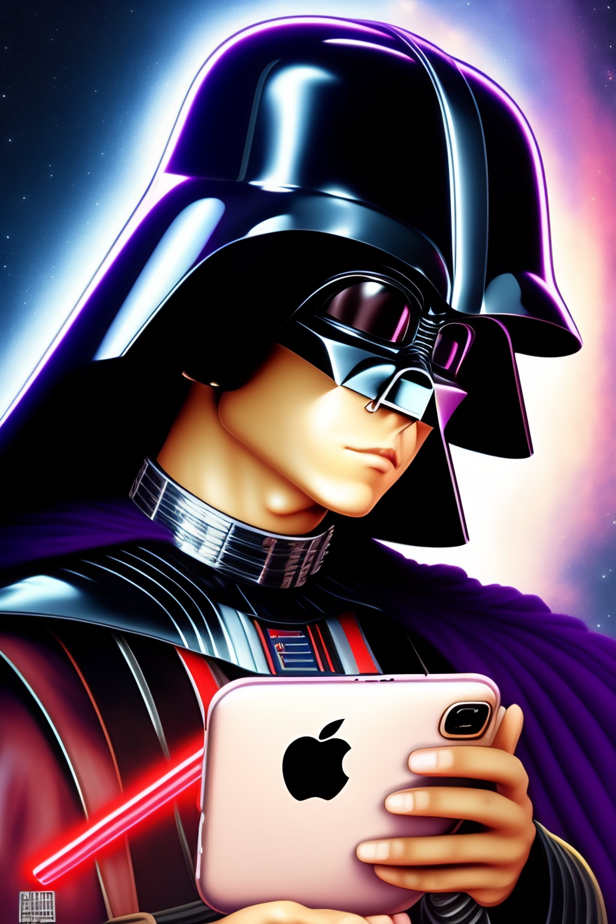 Lexica - Vintage 90's anime style. darth vader looking at his iphone ...