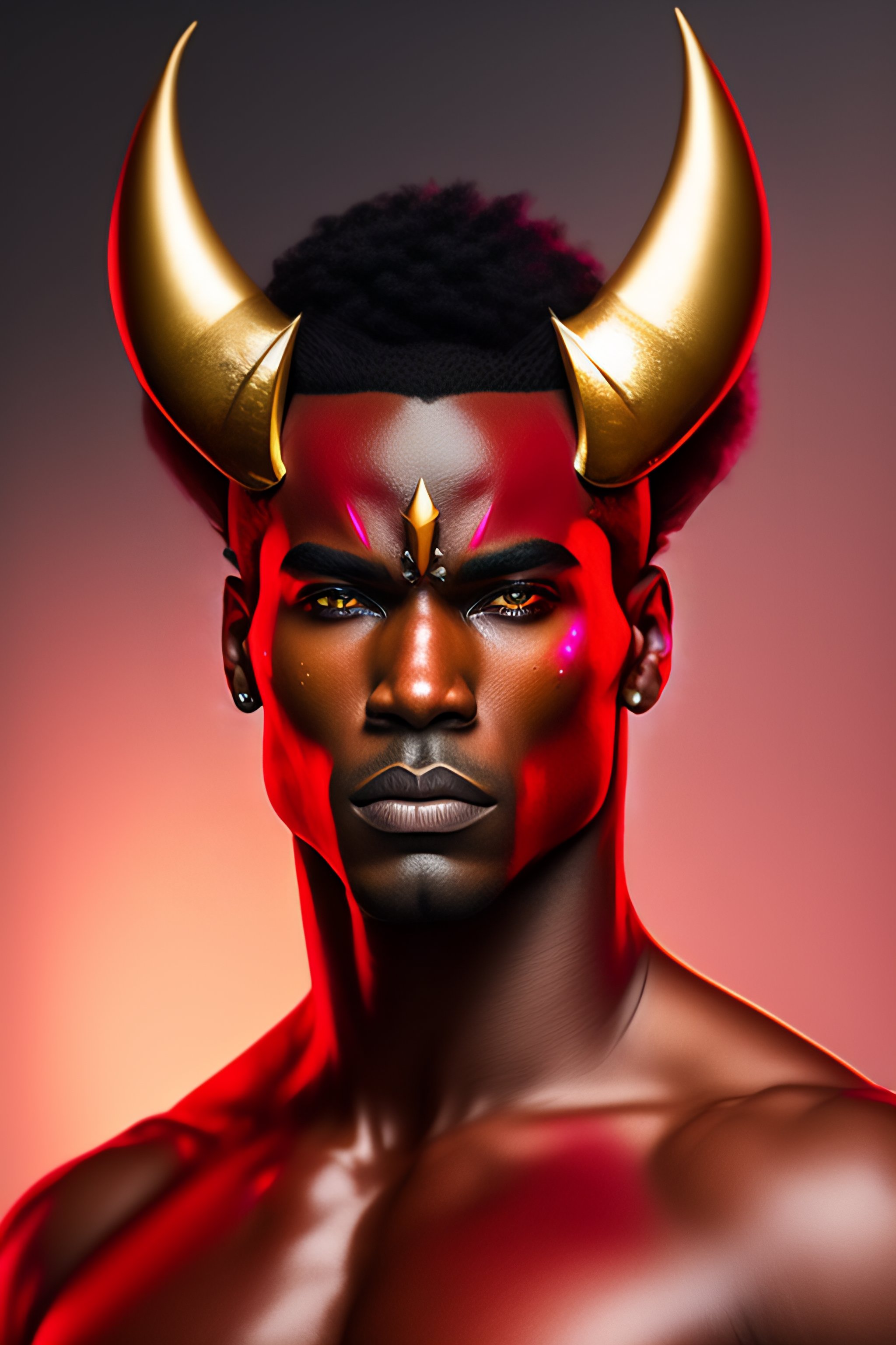 Lexica - Male half demon with ham horns, red skin color, full body