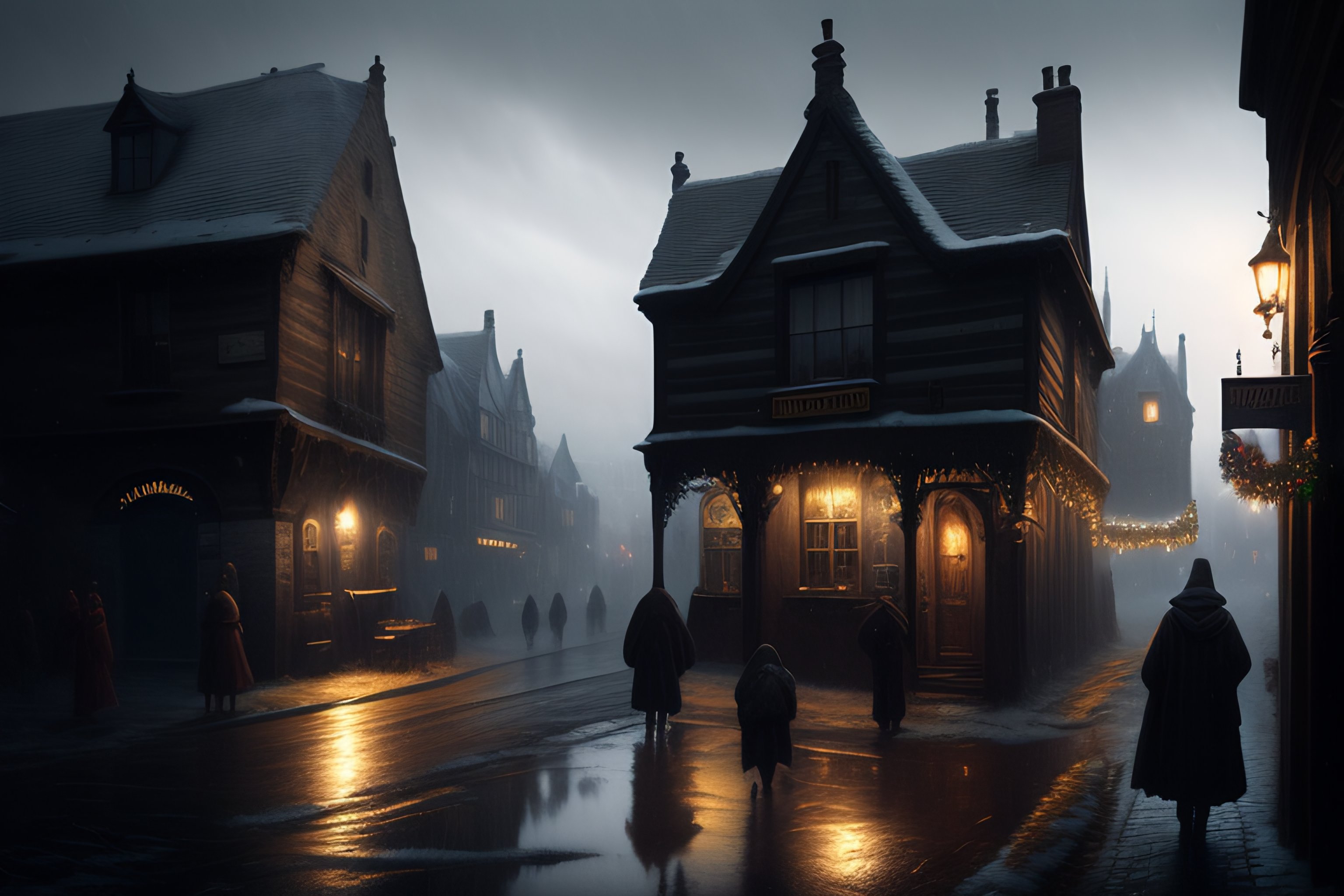 Lexica - An ultra detailed oil desaturated painting a dark, gritty town ...