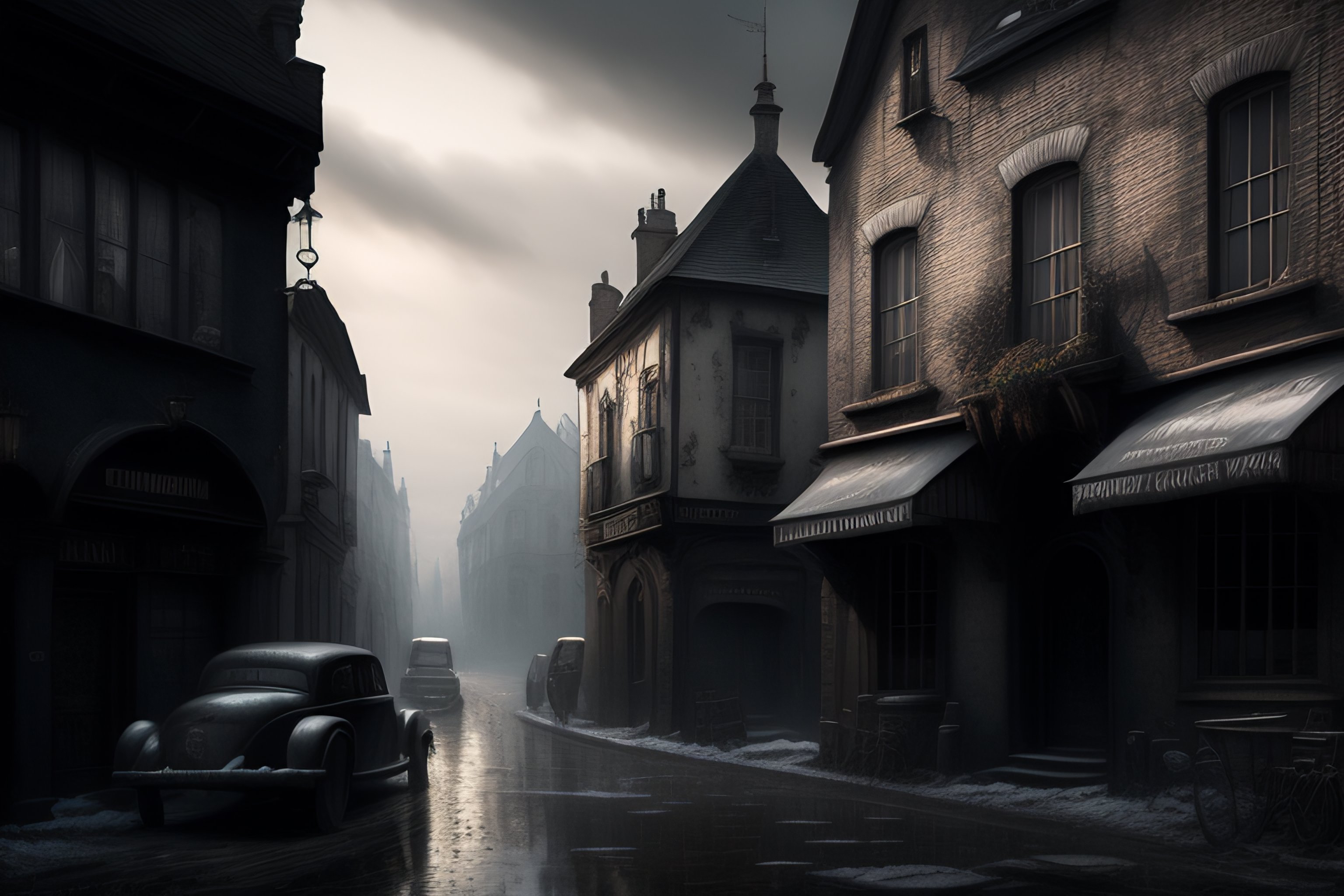 Lexica - An ultra detailed oil desaturated painting a dark, gritty town ...