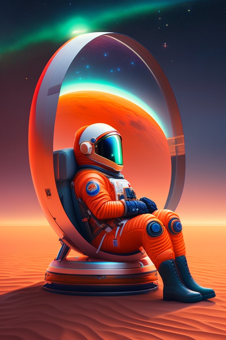 Lexica - An astronaut resting on mars in a beach chair, vibrant ...