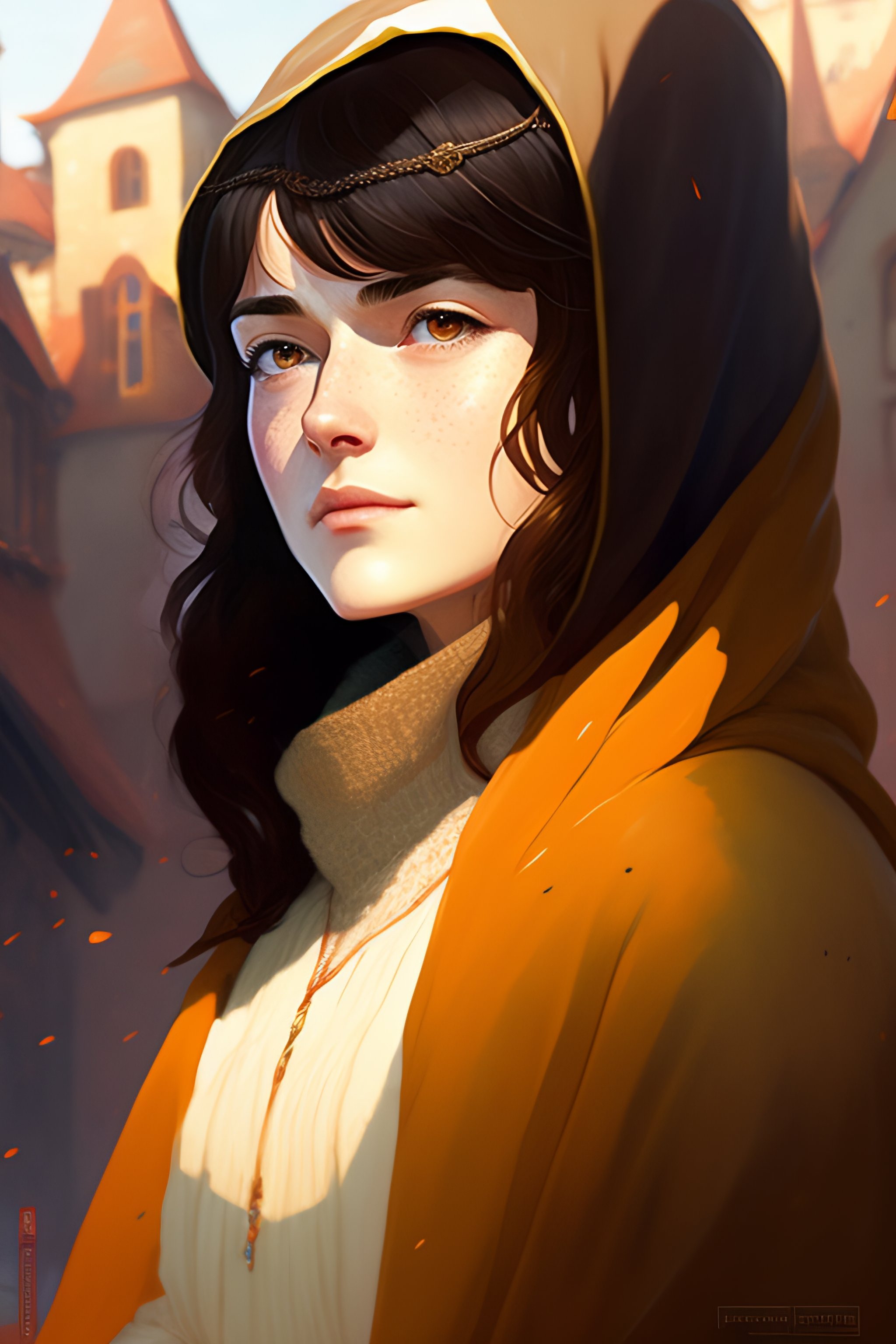 Lexica - (((((freckles))))) wearing a hood Victorian reporter writing ...