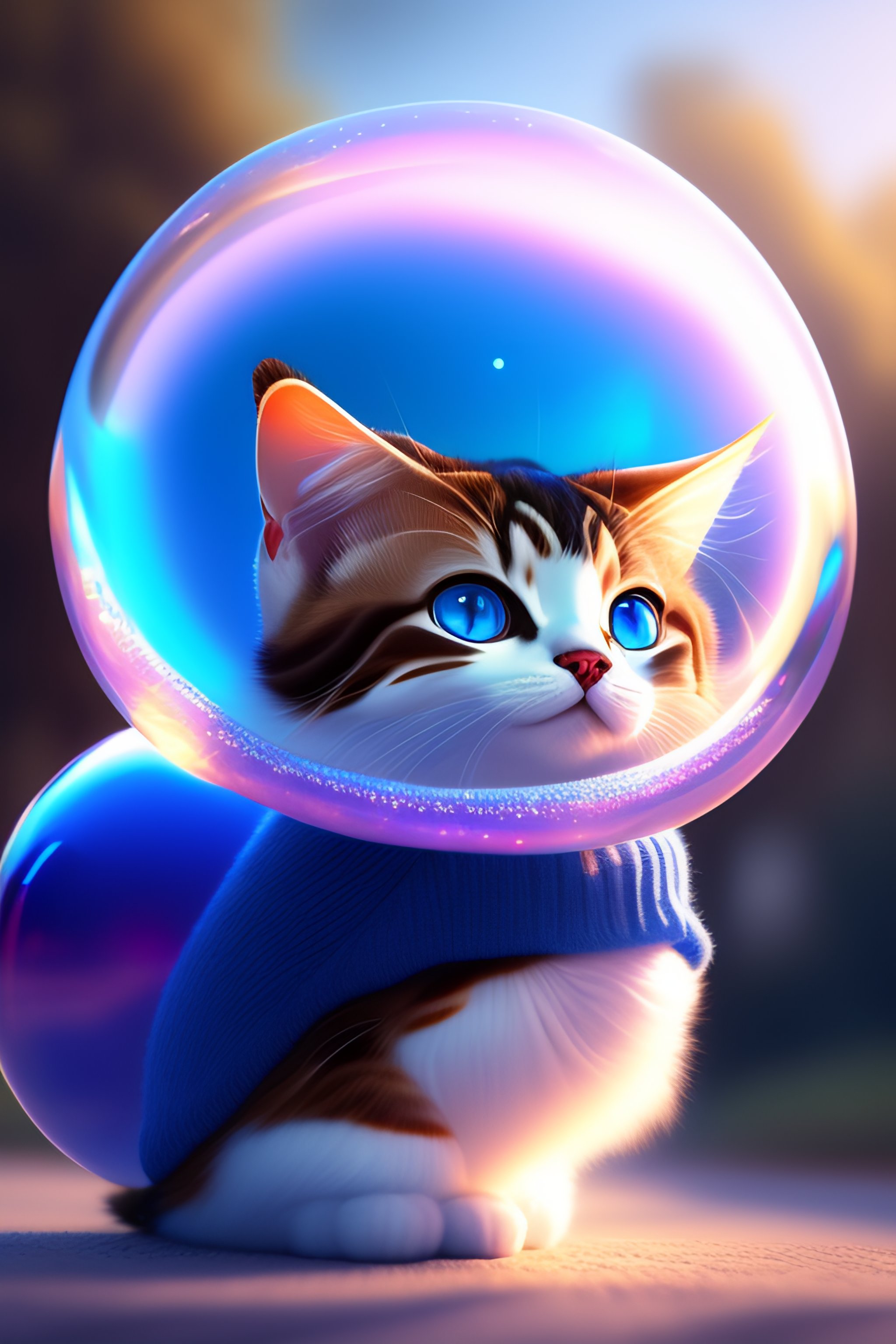 Lexica - Cinematic portrait of cute Mew riding large blue bubble, oil ...