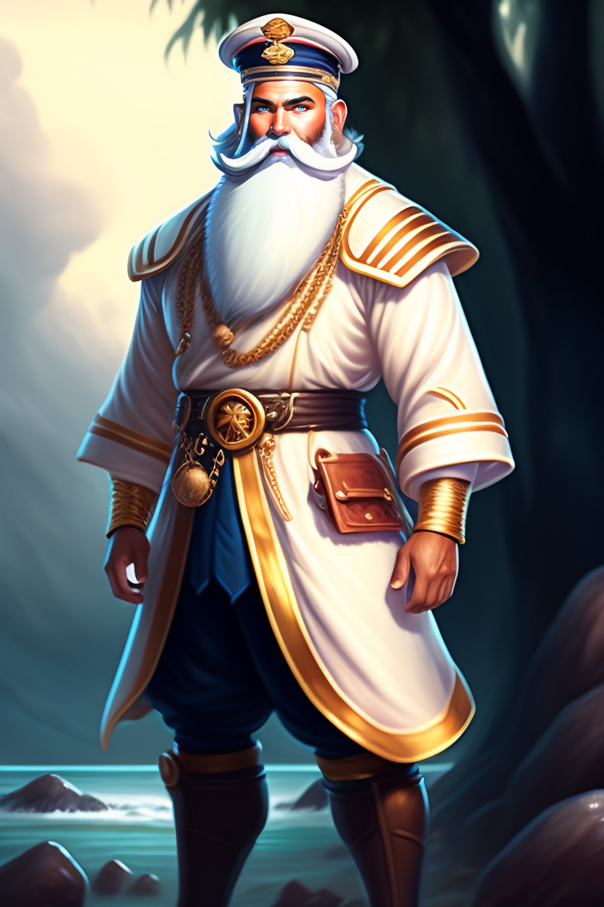Lexica - Sailor captain, male, fake white beard, digital painting ...