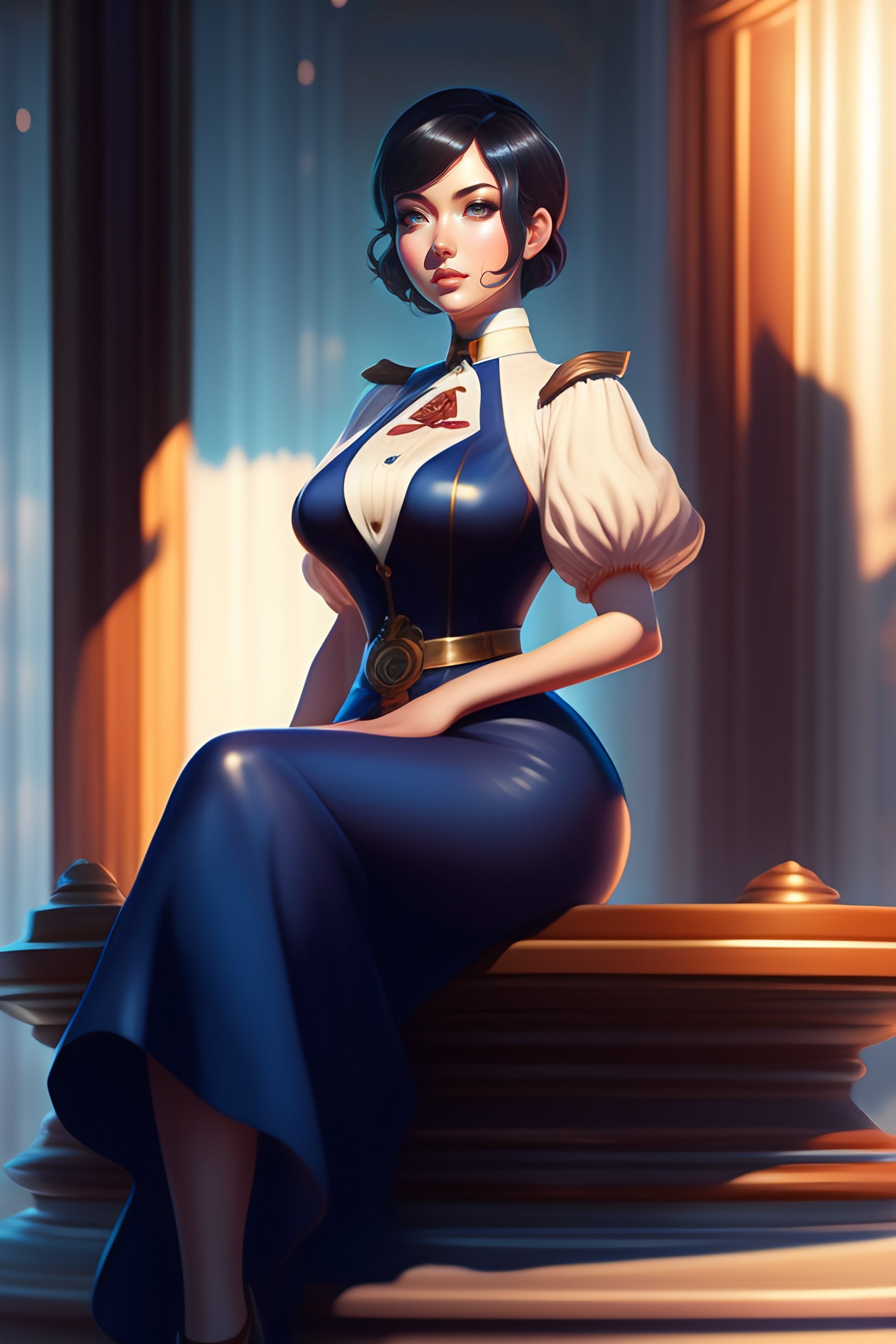 Lexica - Full body, Kate Upton as Elizabeth from Bioshock Infinite, black hair, doe eyes ...