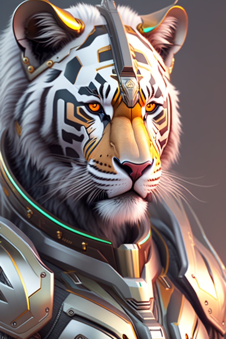 Lexica - Portrait of a cybernetic Tiger with gada, gray hair fur, abs ...