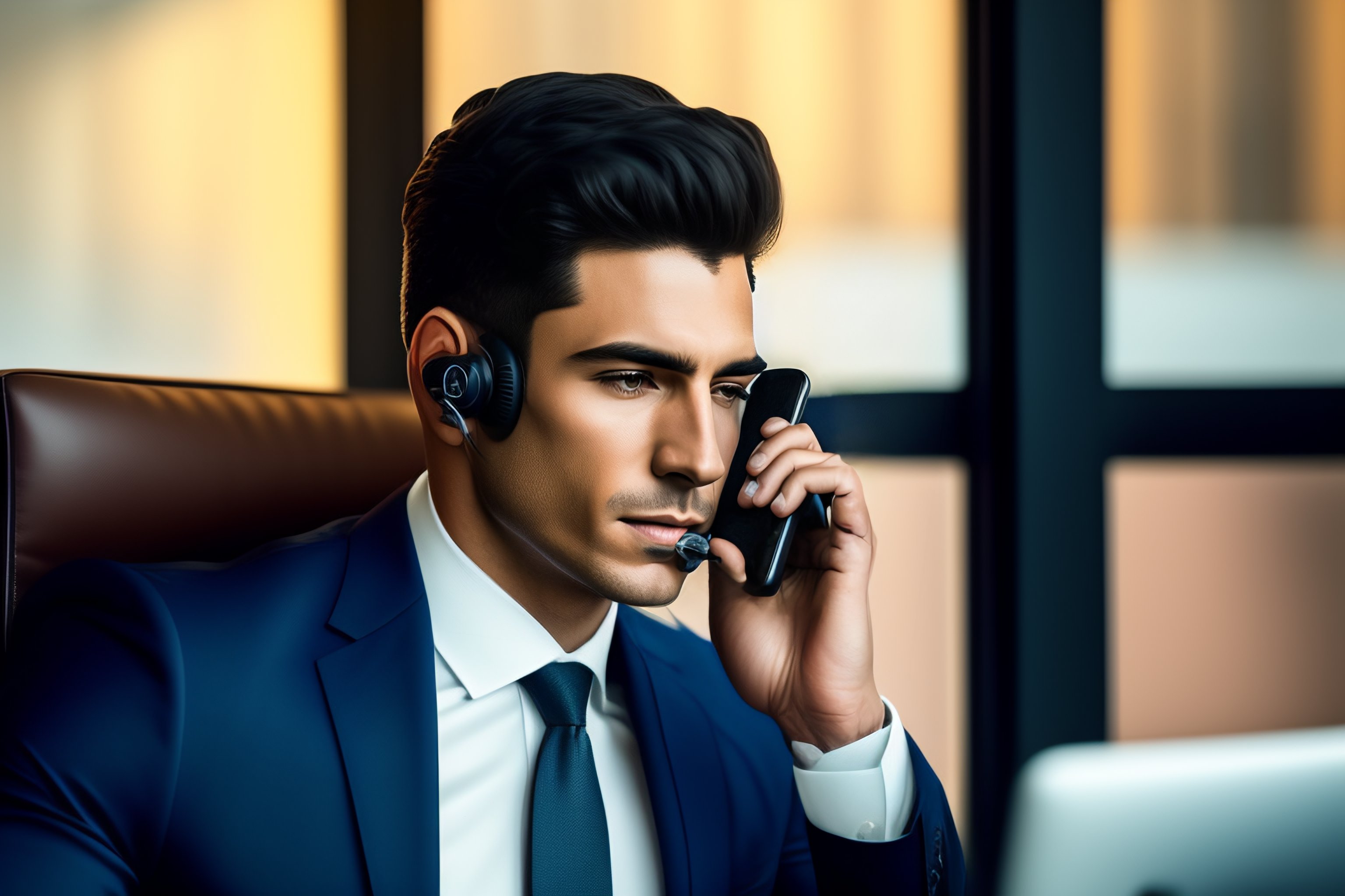 Lexica - Real photo of a salesman calling a client at the office