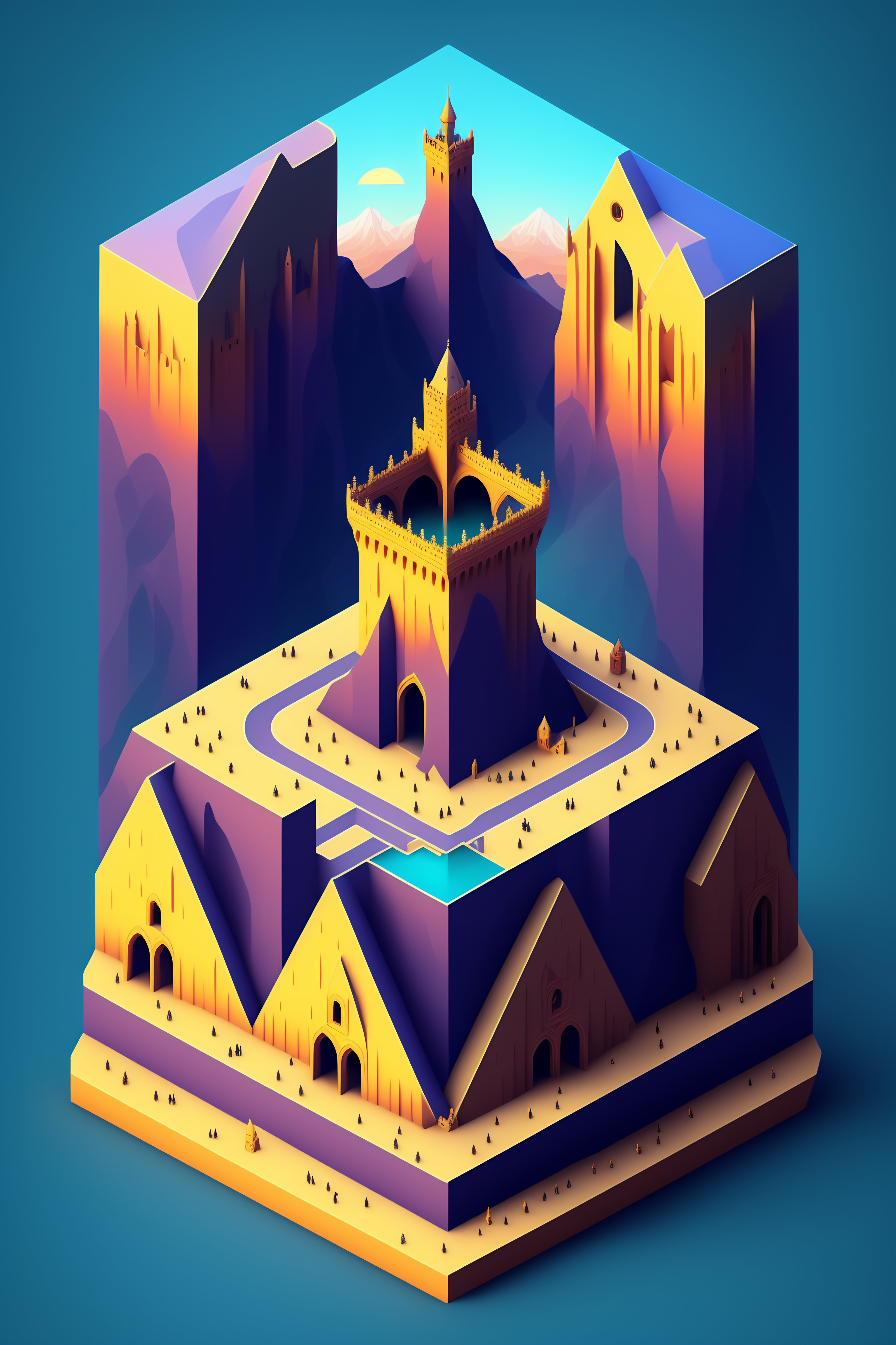 Lexica - Detailed isometric monument valley poster, castle on a ...