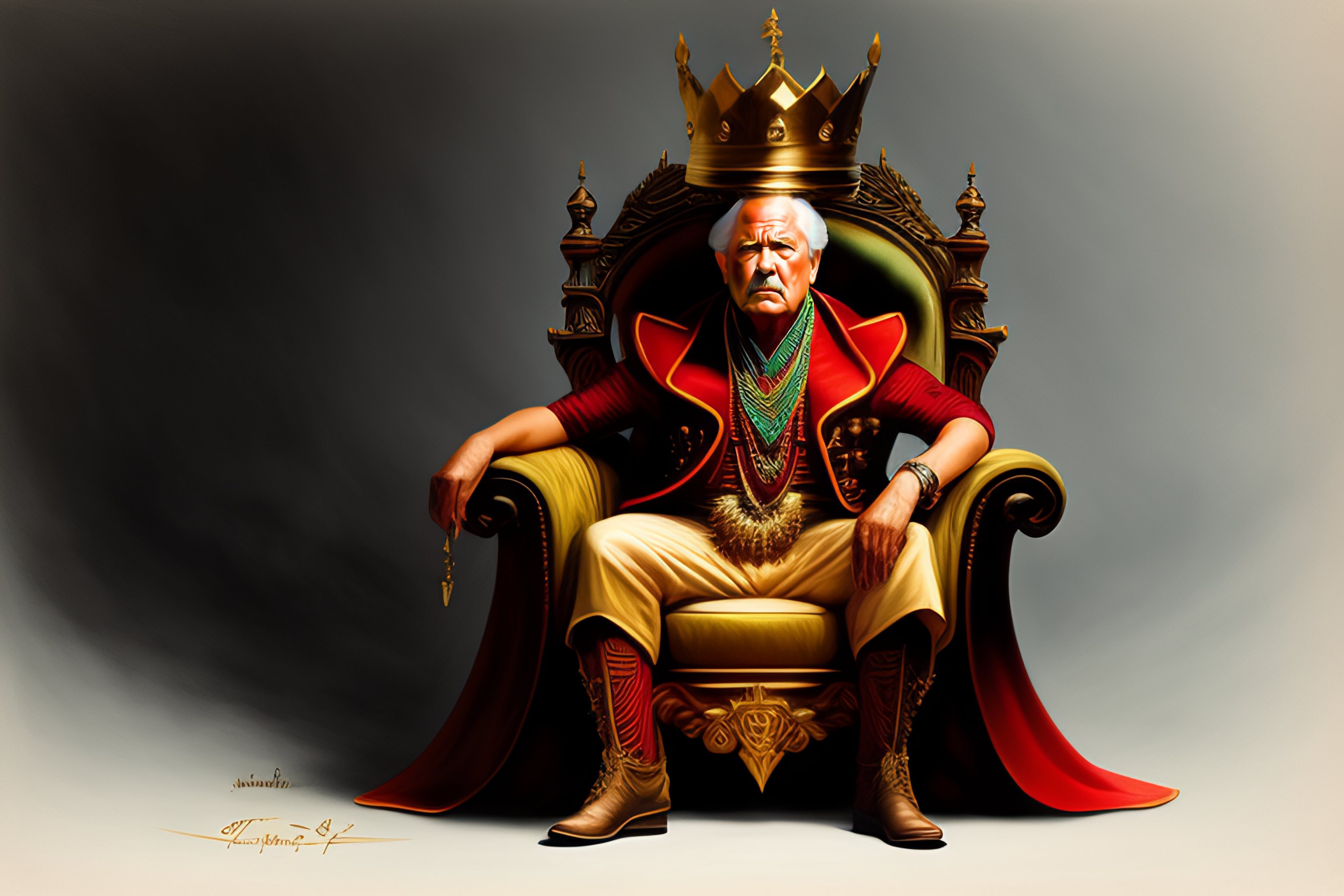 Lexica - Greed personificated sit in a thrown with a crown above his ...