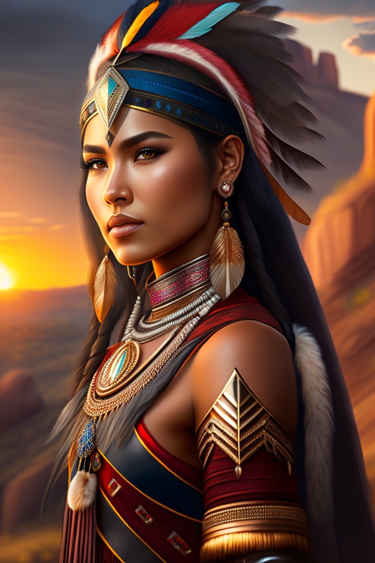 Lexica - Portrait of a young Native American warrior princess, standing ...