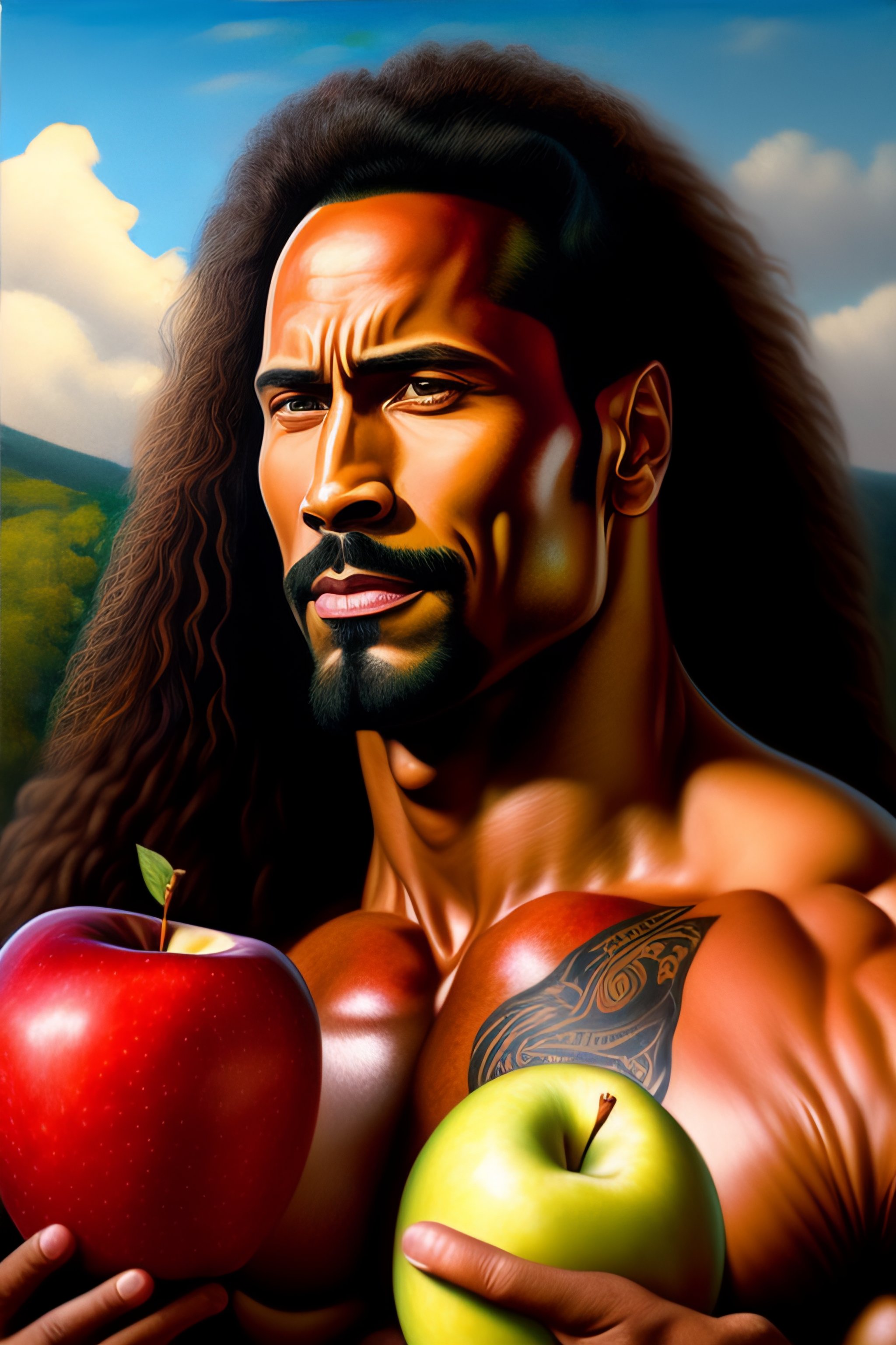 Lexica - An ultrarealistic portrait of crazy long haired Dwayne Johnson ...