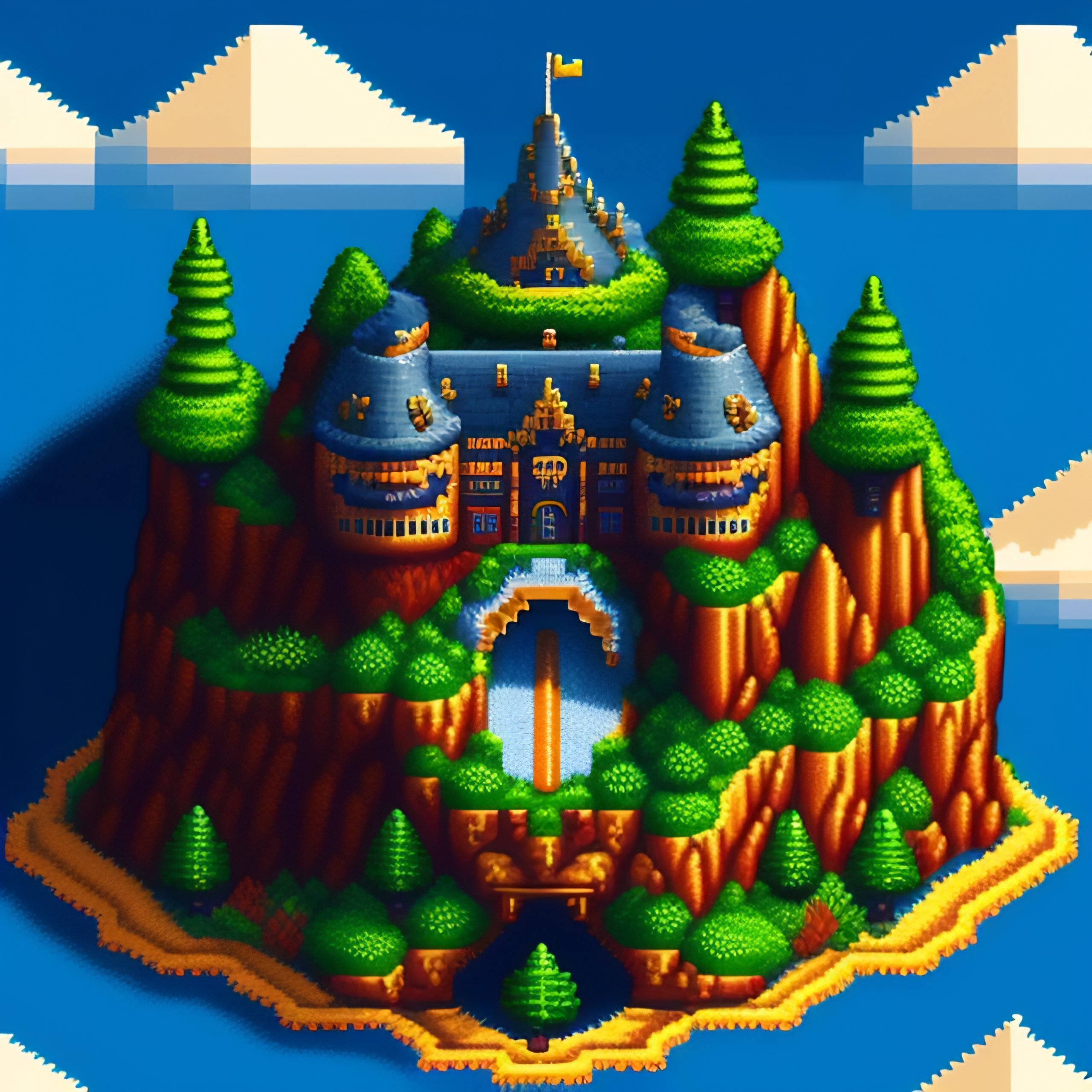 Lexica - A forbidden castle high up in the mountains, pixel art