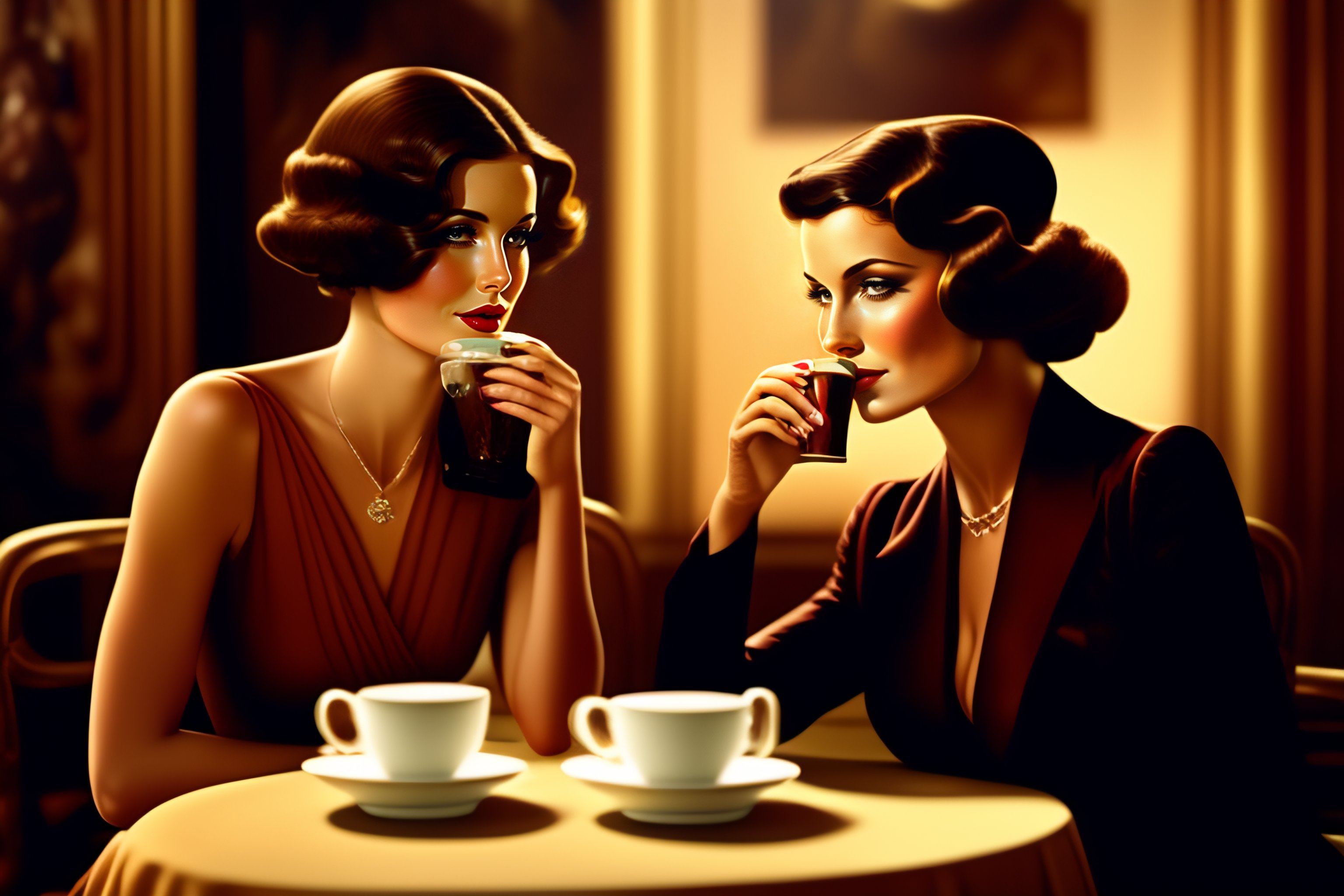 Lexica - Woman drinking coffee. Art Deco