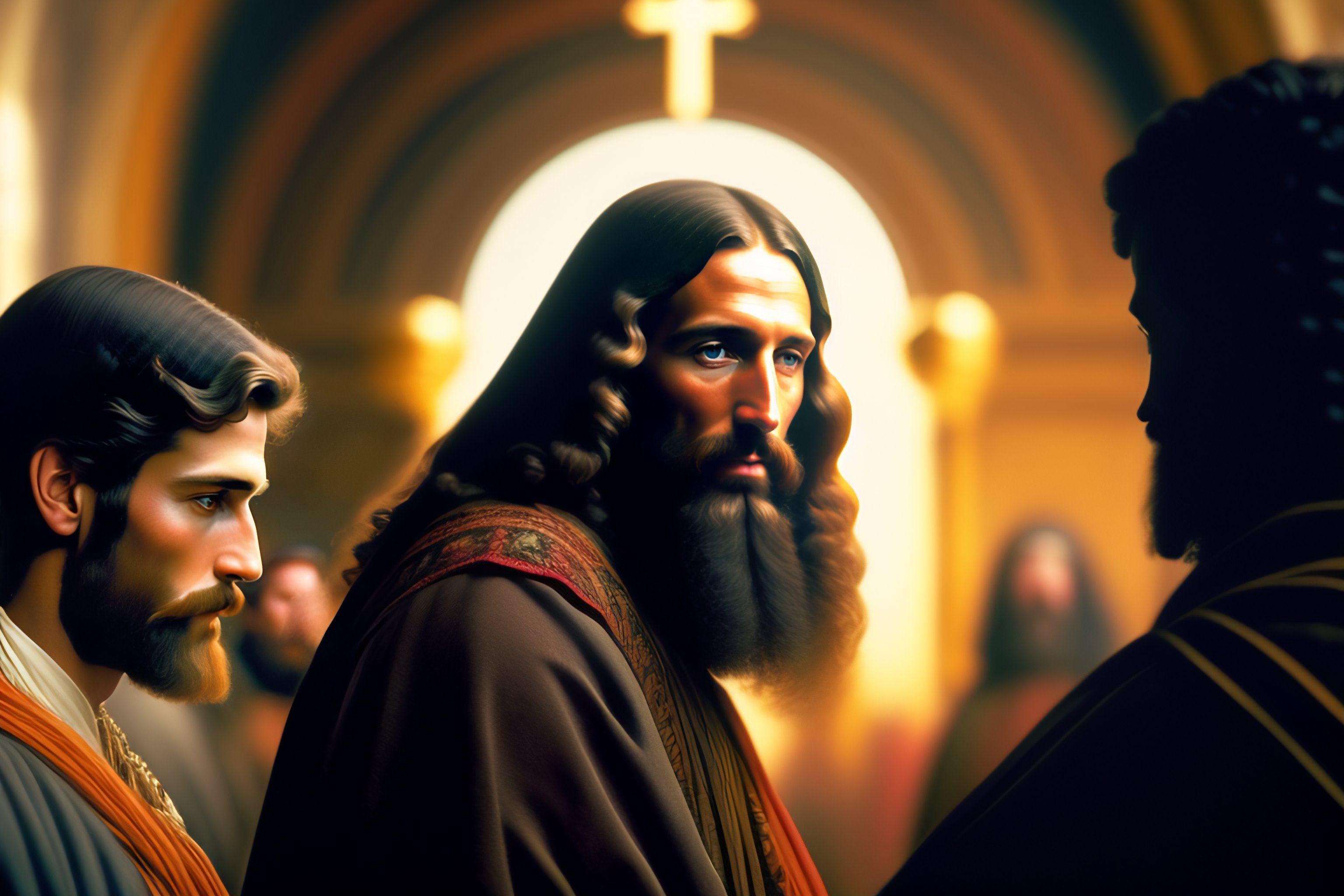 Lexica - Old color photo, year 1, jesus christ is speaking on smartphone