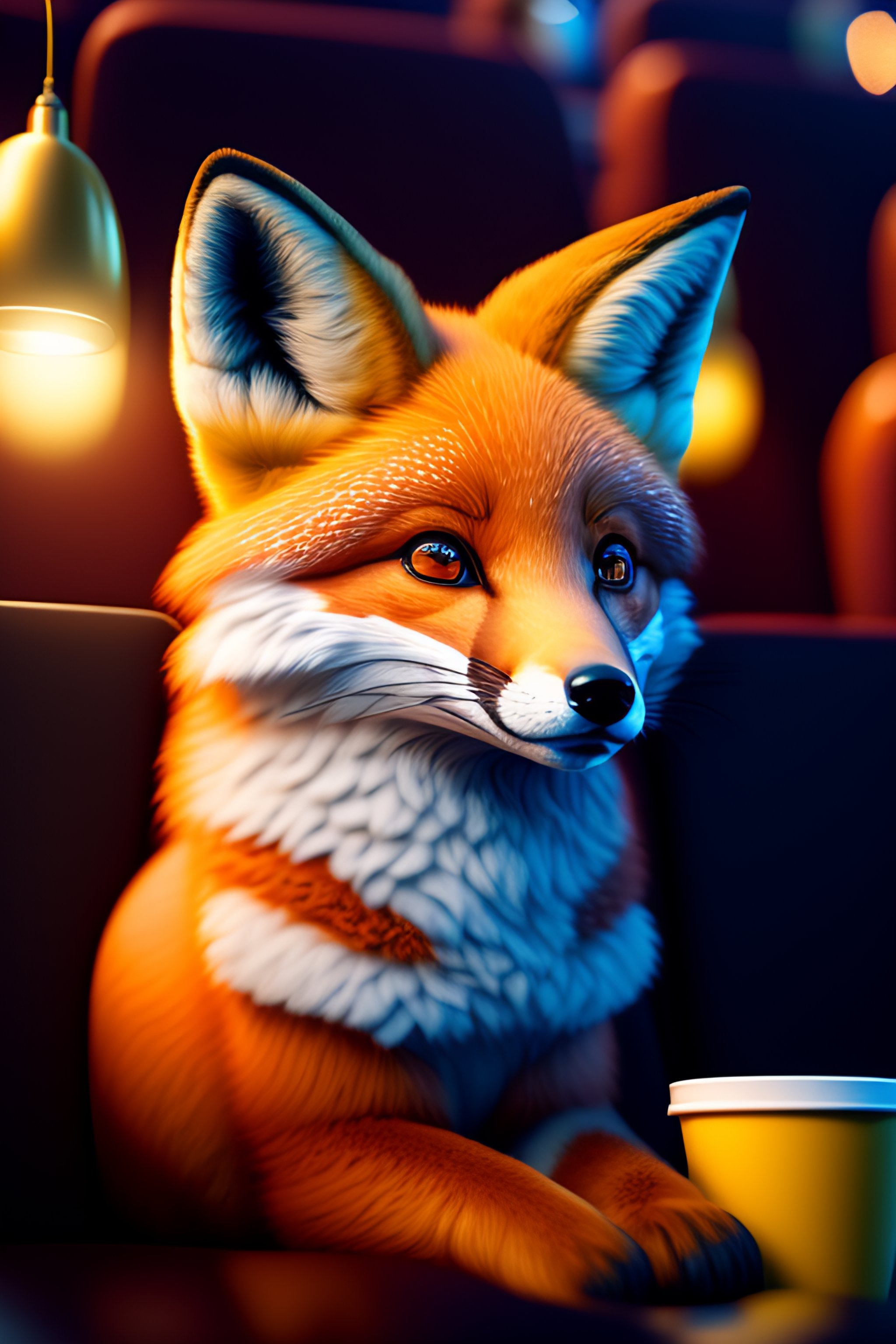 Lexica - Cute small humanoid Fox woman sitting in a movie theater ...