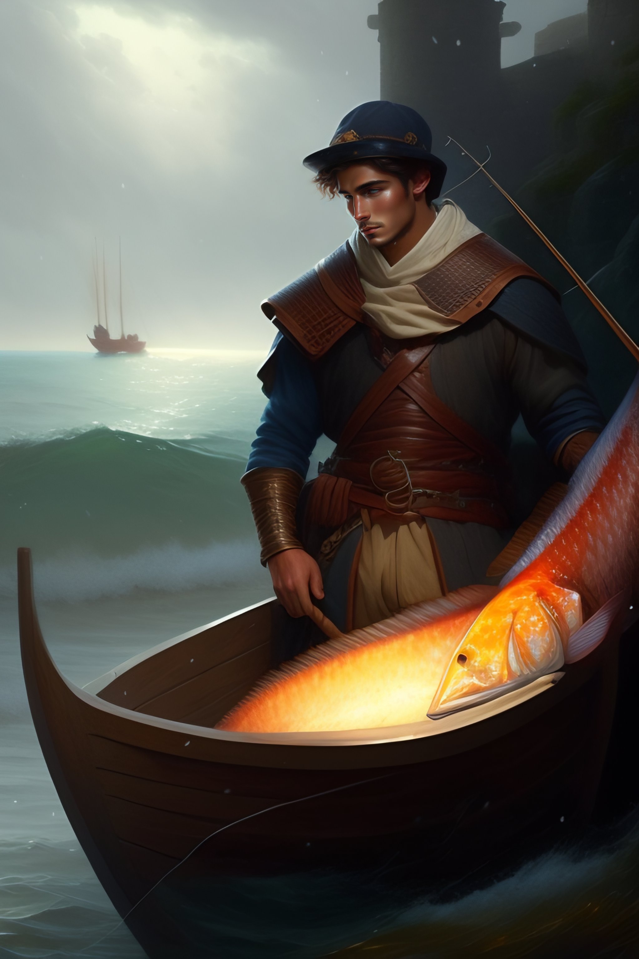 Lexica - Handsome medieval young fisherman, greg rutkowski