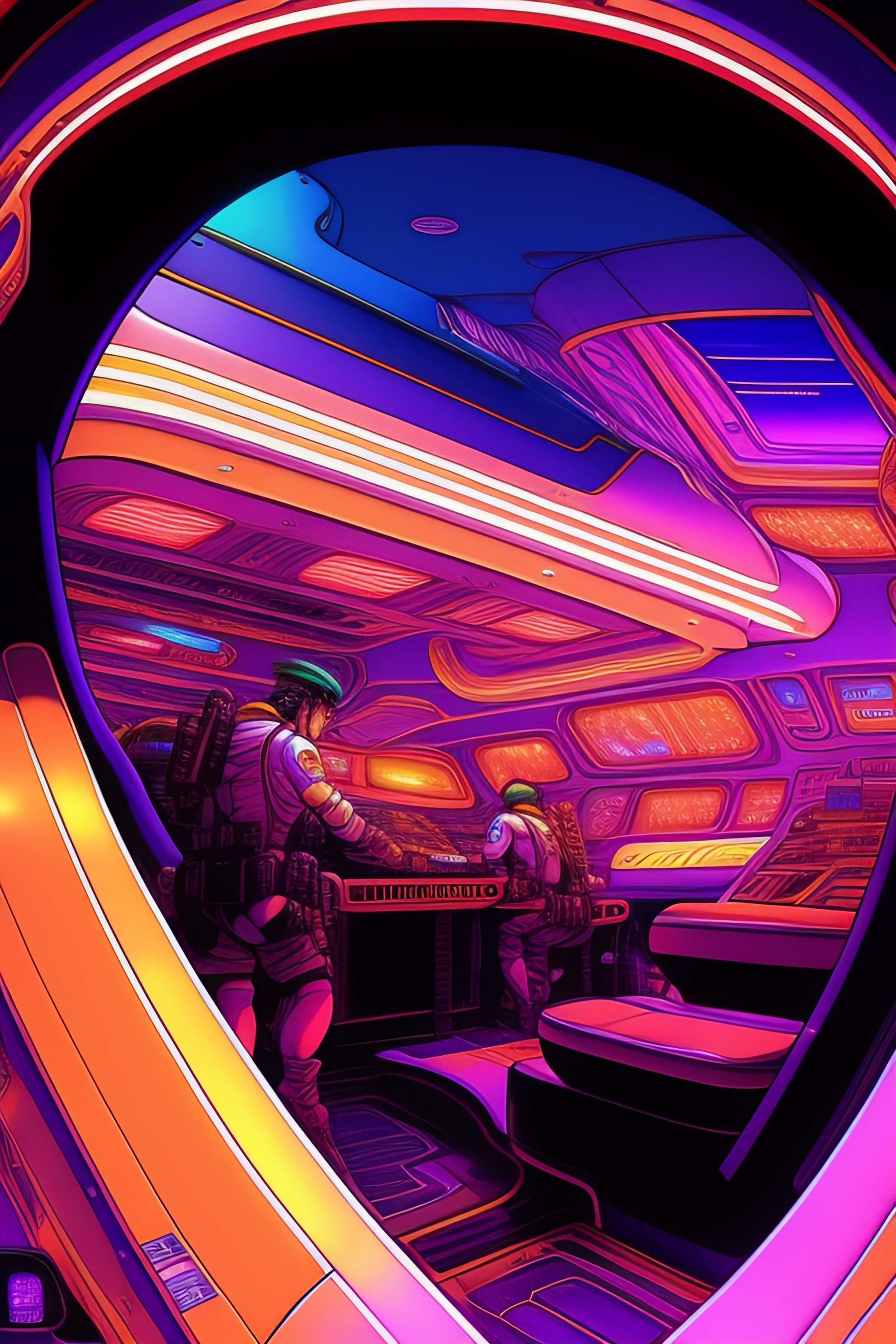 Lexica - Vintage 90's anime style. cluttered starship interior; crew ...