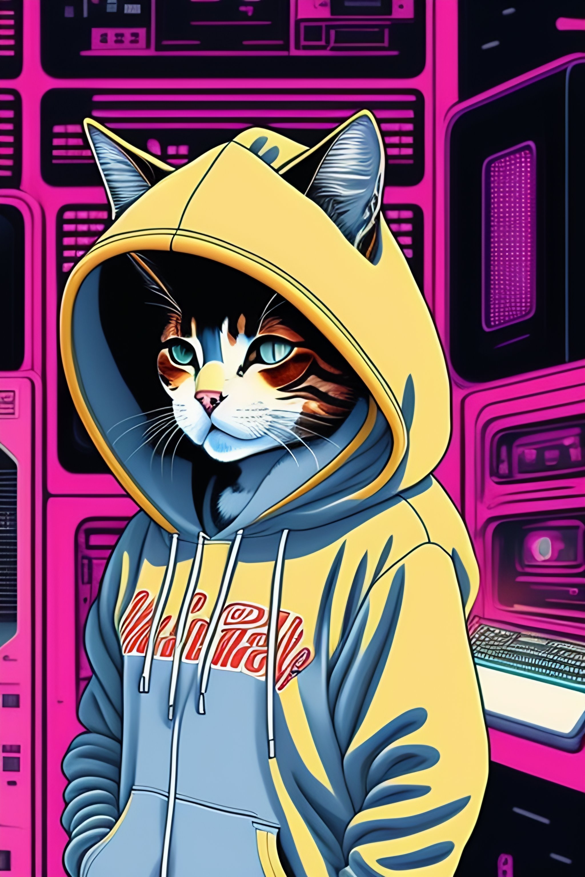 Lexica - Cat wearing hoodie,in the style of 80's vintage anime,retro ...