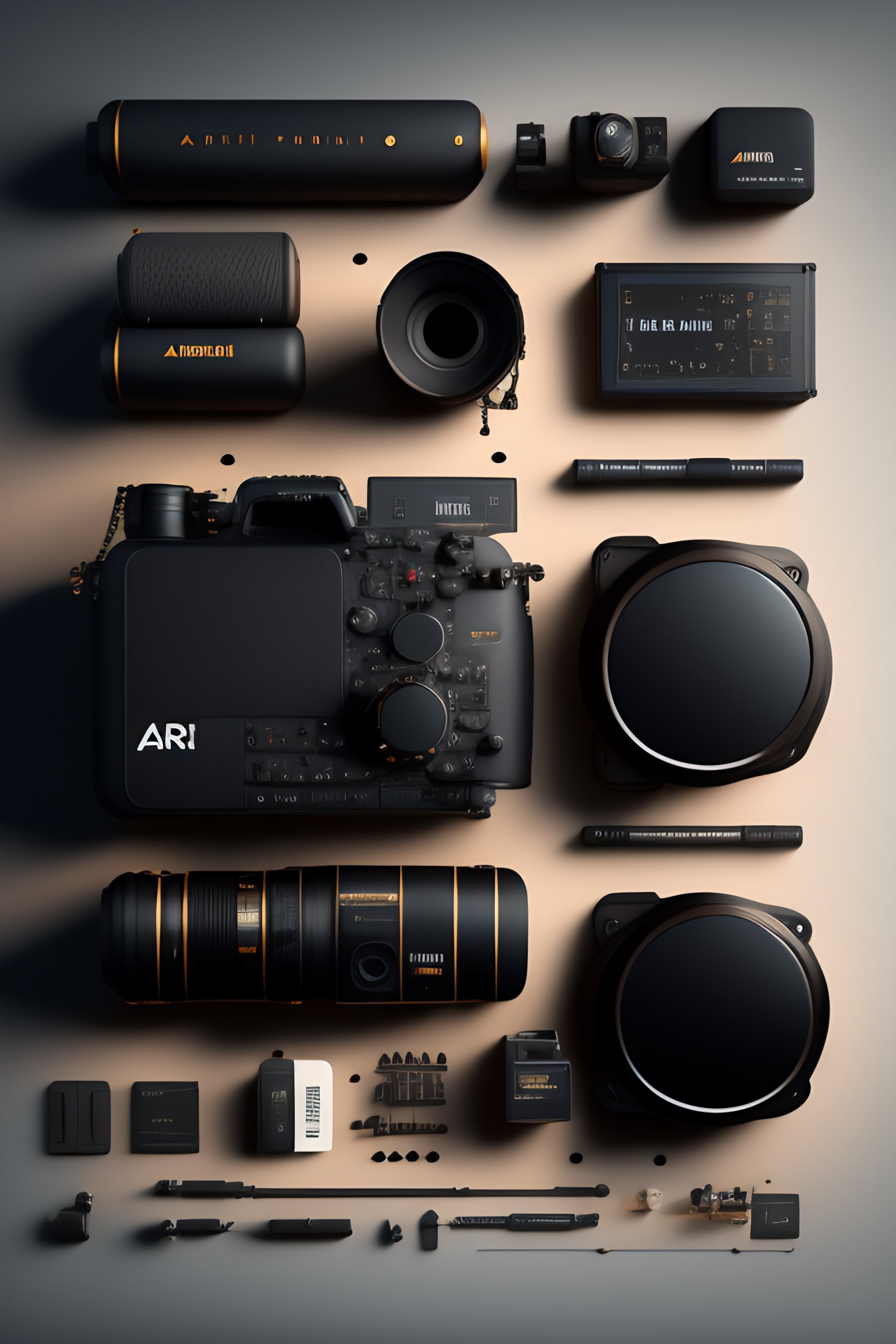 Lexica - "ARRI Alexa Mini", knolling, flat lay, deconstruction, highly ...