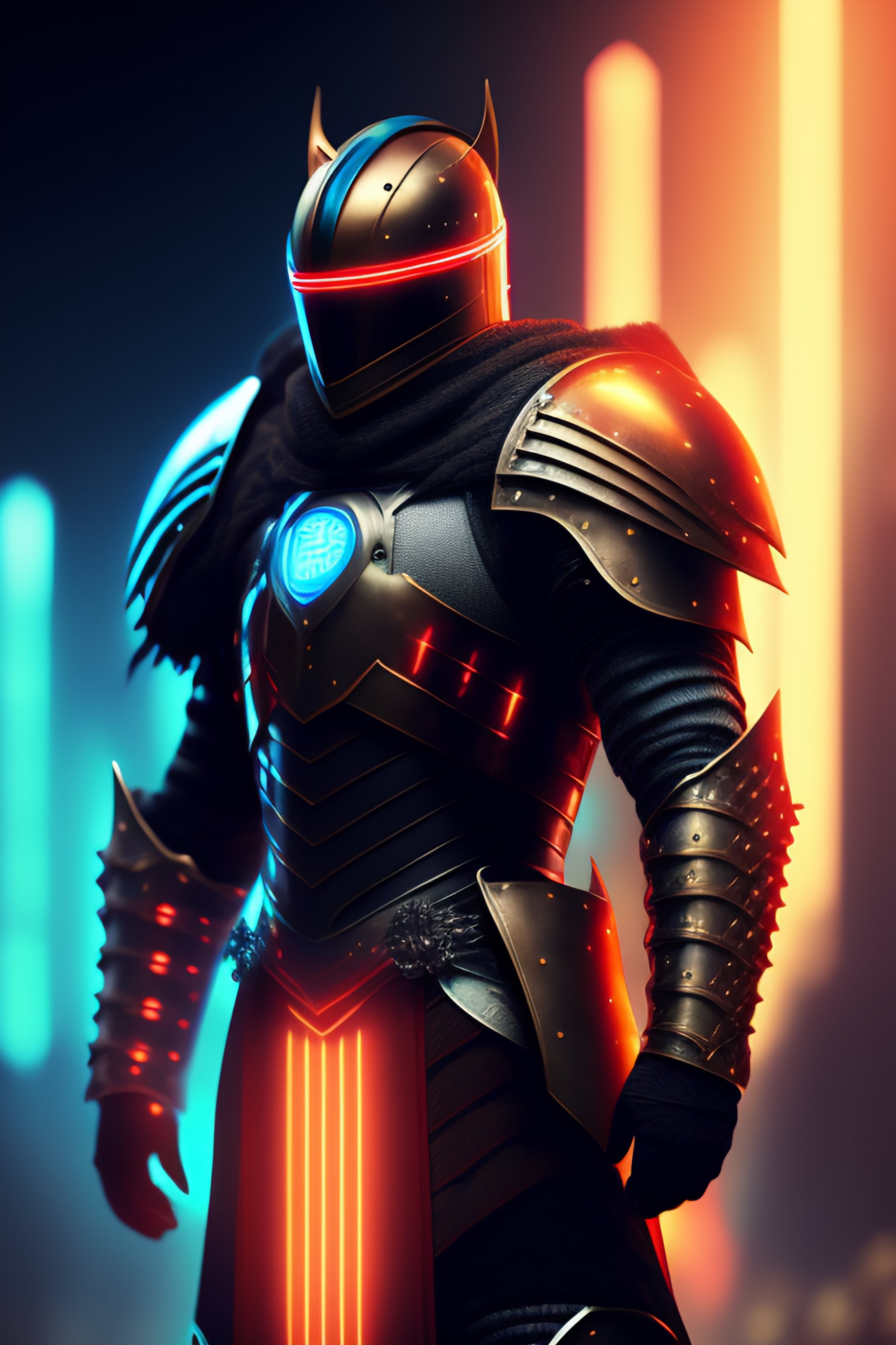 Lexica - Medieval knight with futuristic armor and electronic gadgets ...