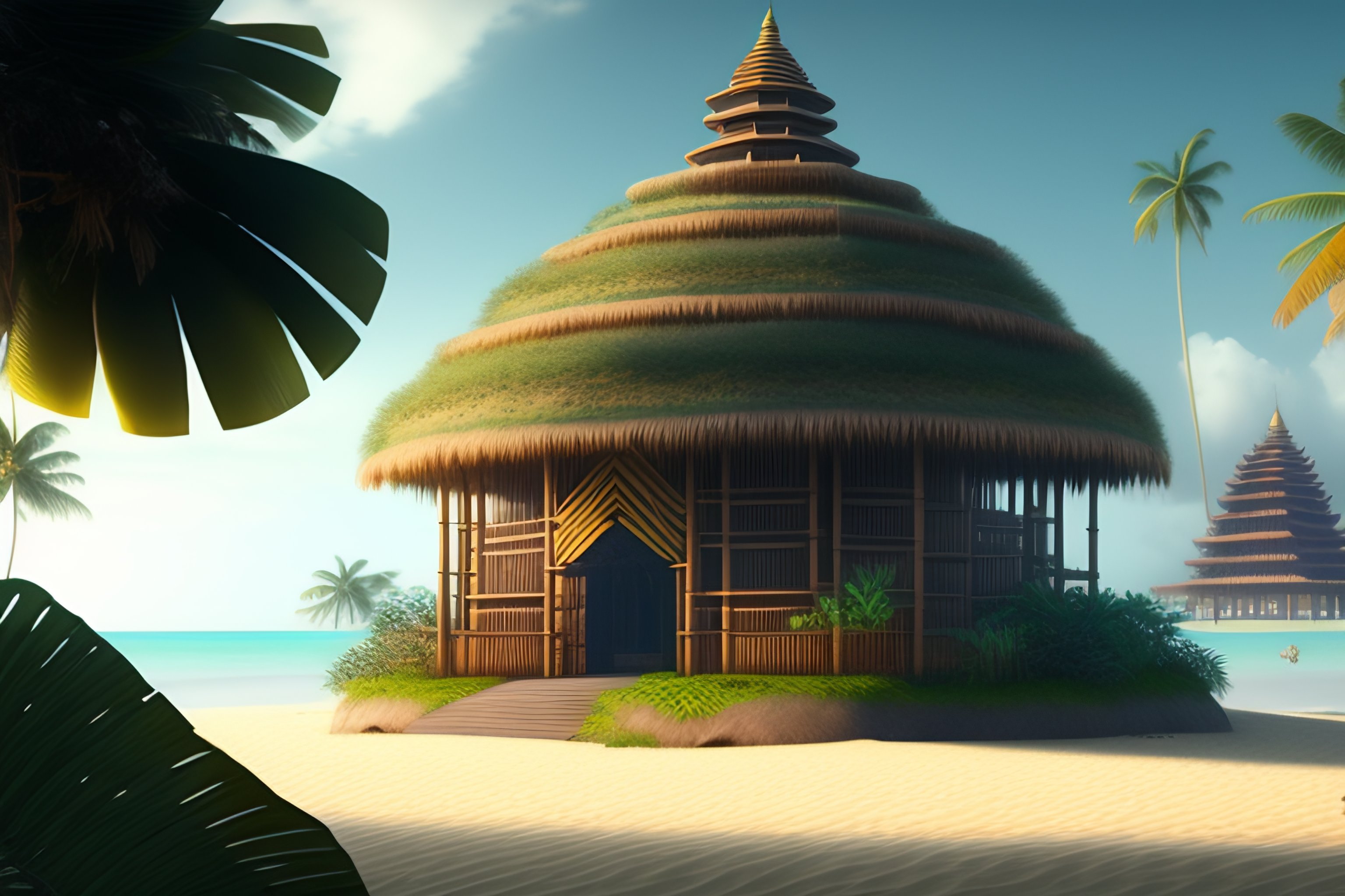Lexica - Giant hut bamboo temple on tropical island beach yucca giant ...