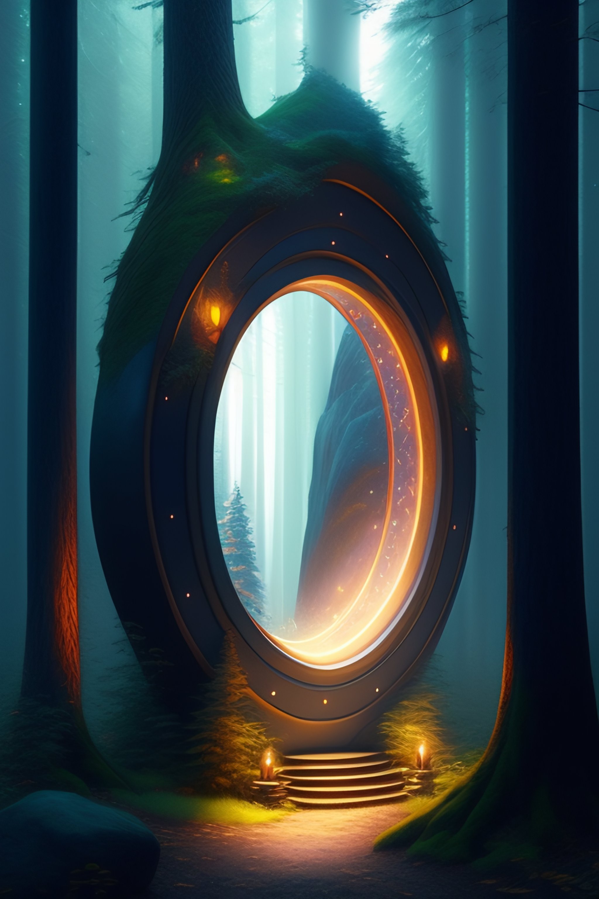 Lexica - Fantasy magical fairy-tale glowing stone portal in the forest ...