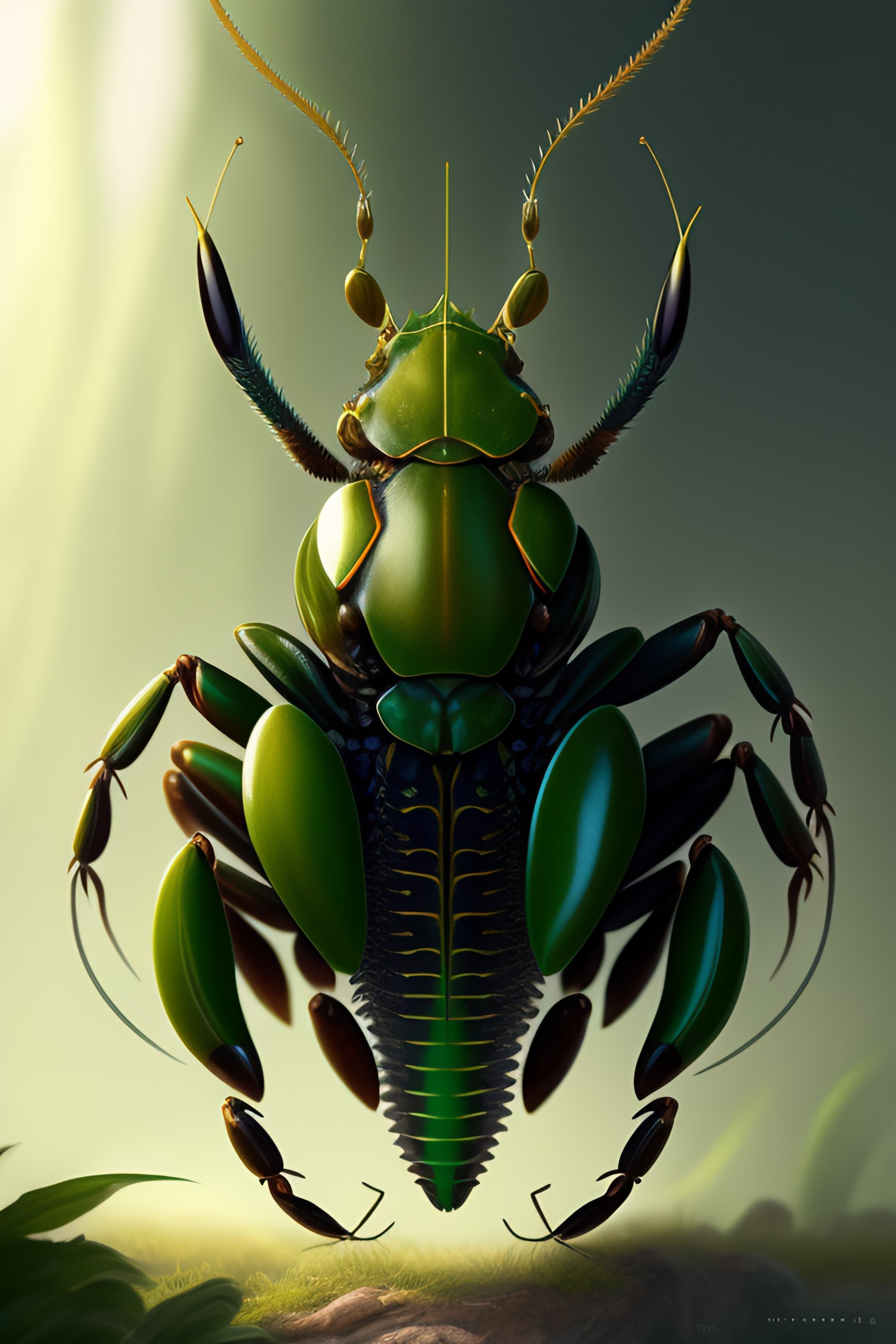 Lexica - Full body shot a of green human - mantis ; crab head with ...