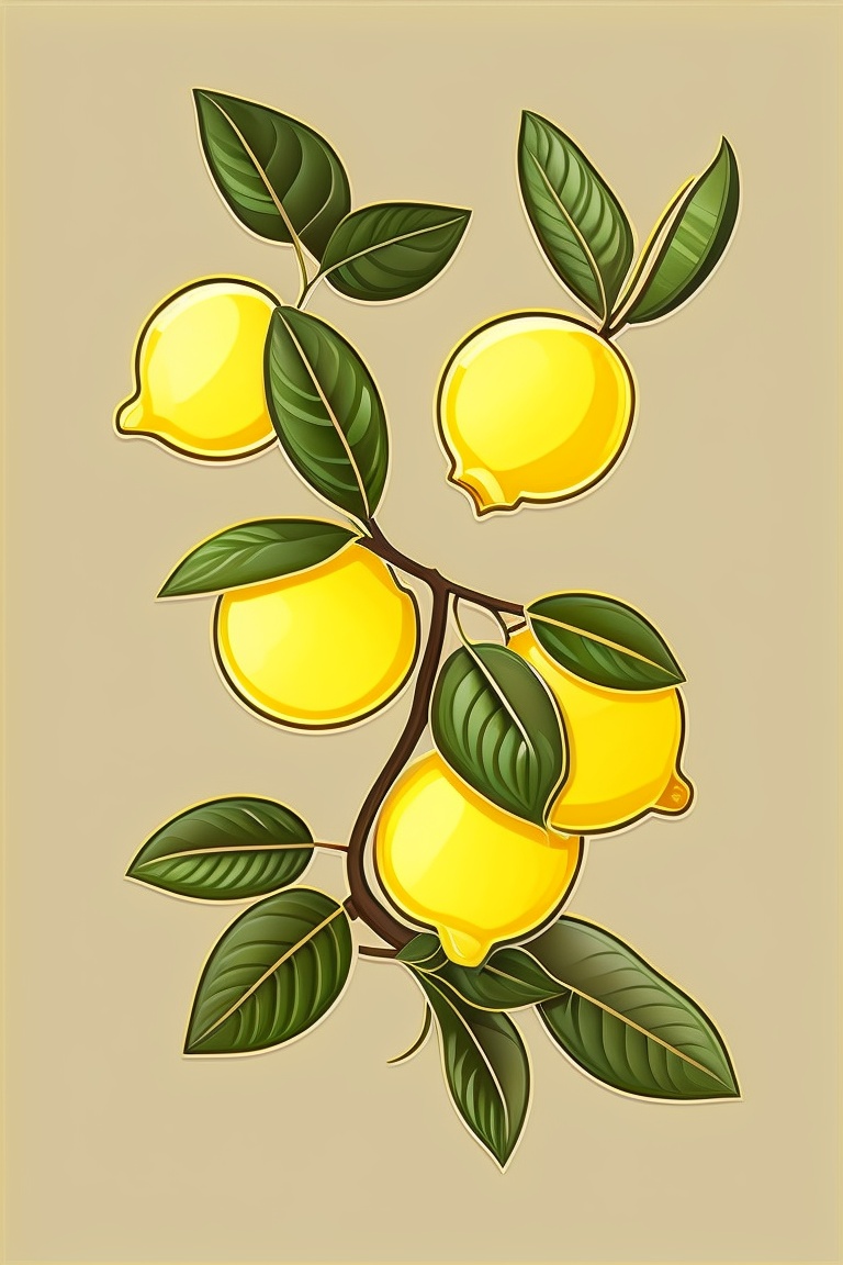 Lexica - A graphic vector drawing of lemons with leaves,4k, high quality