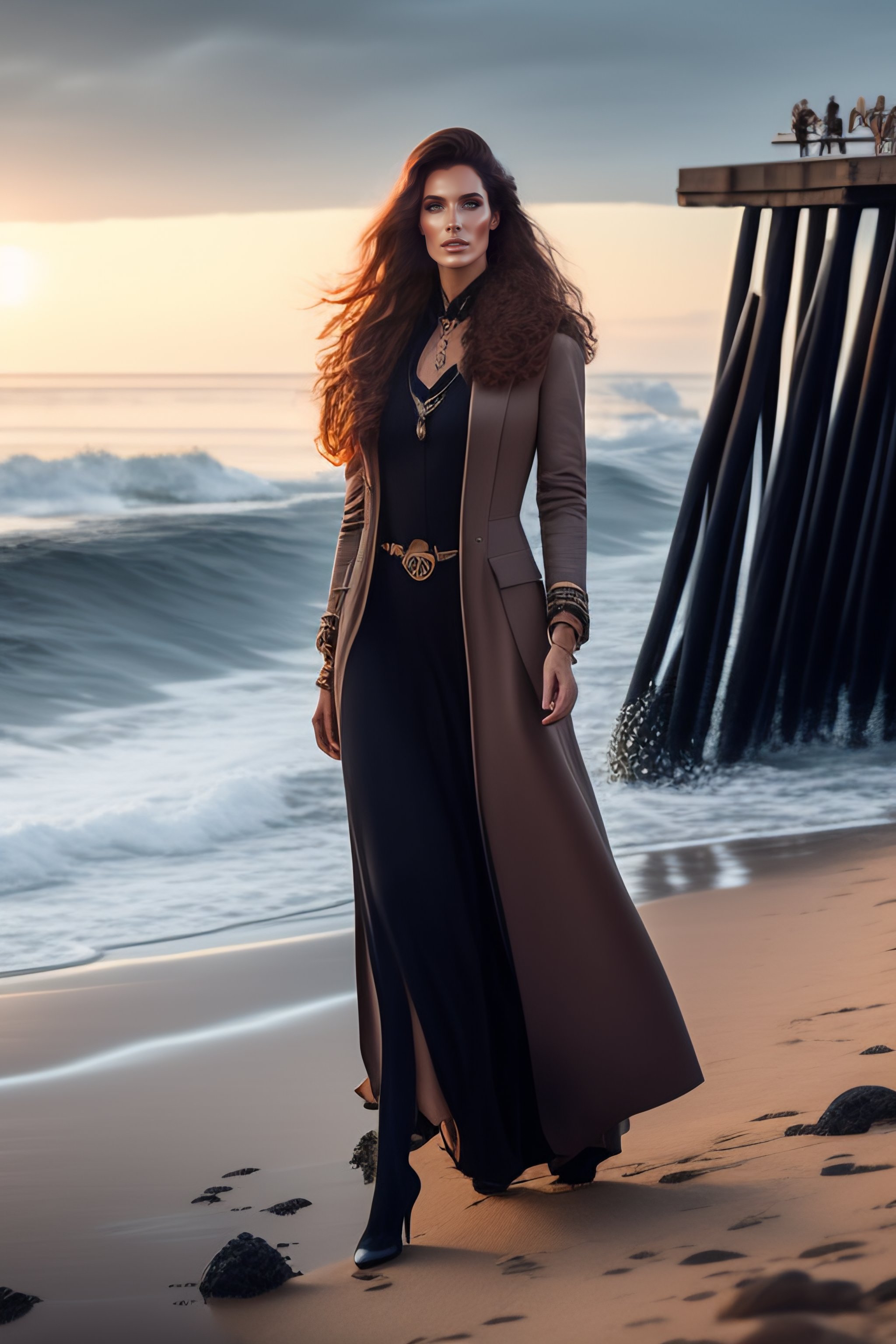 Lexica - Old jetty photo of beautiful tall hottest witch with long hair ...