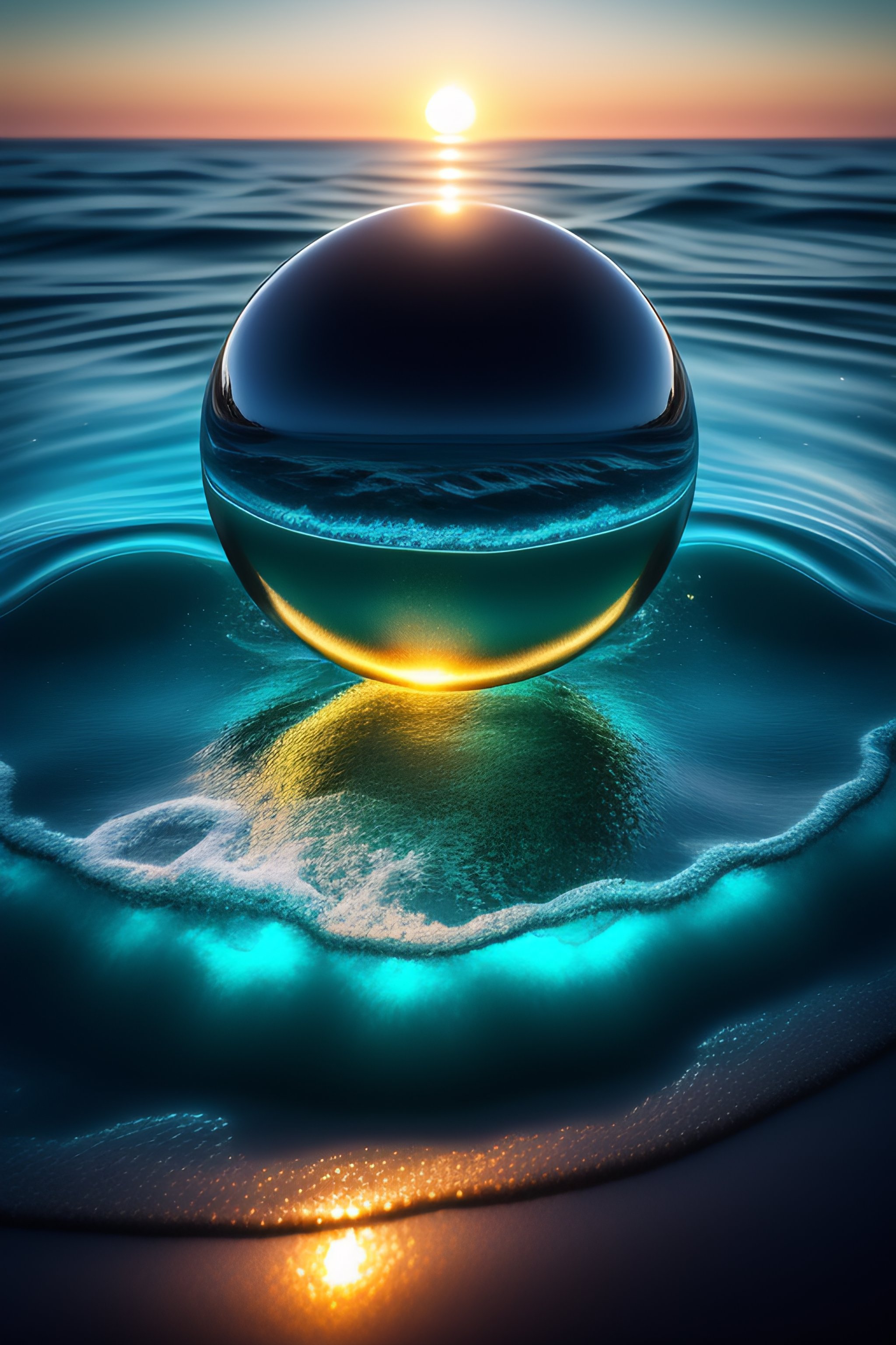 Lexica - Metallic orb in ocean , 4K, photorealistic