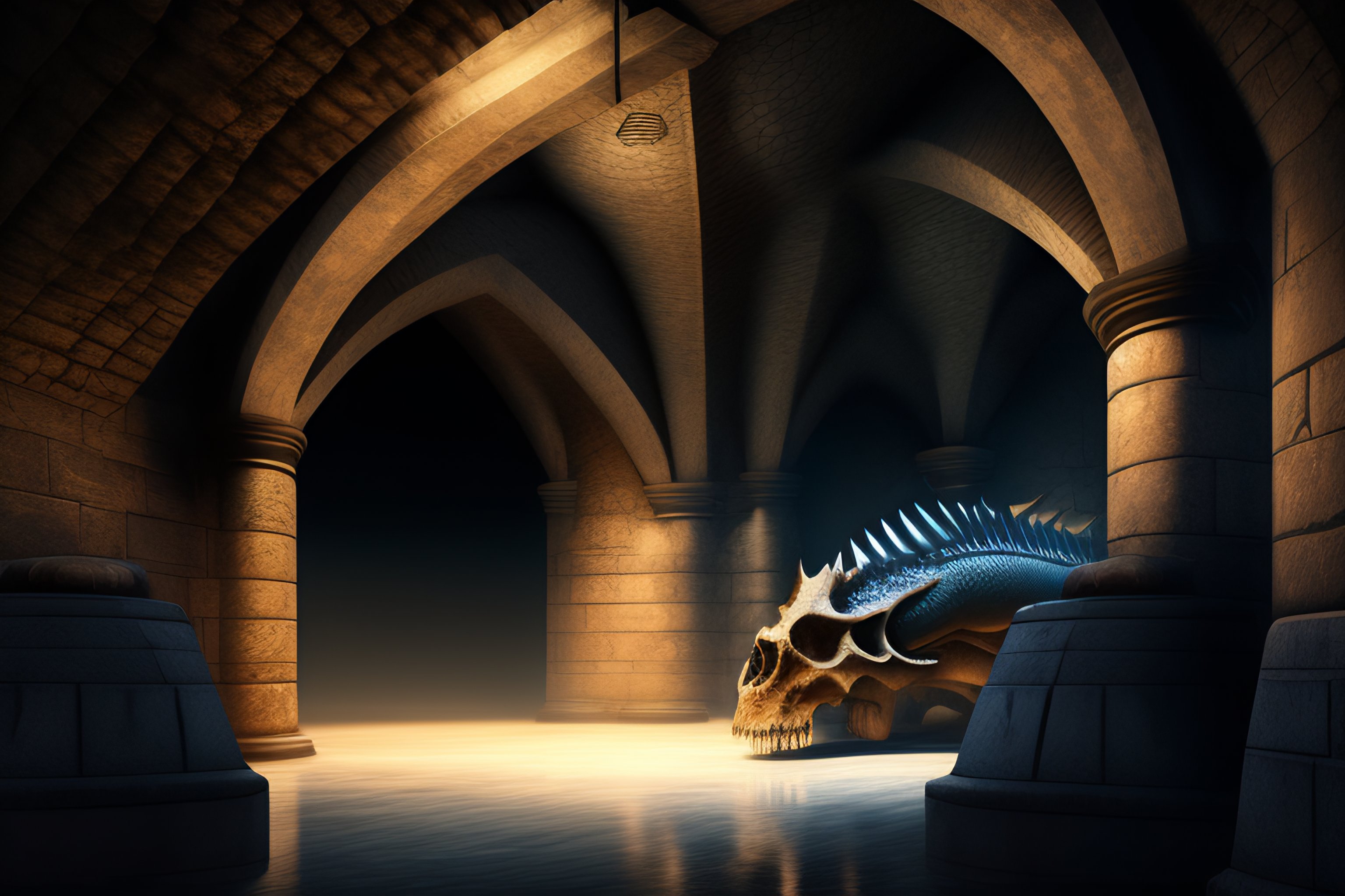 Lexica - Dark fantasy panoramic view of gothic stone medieval dungeon ...