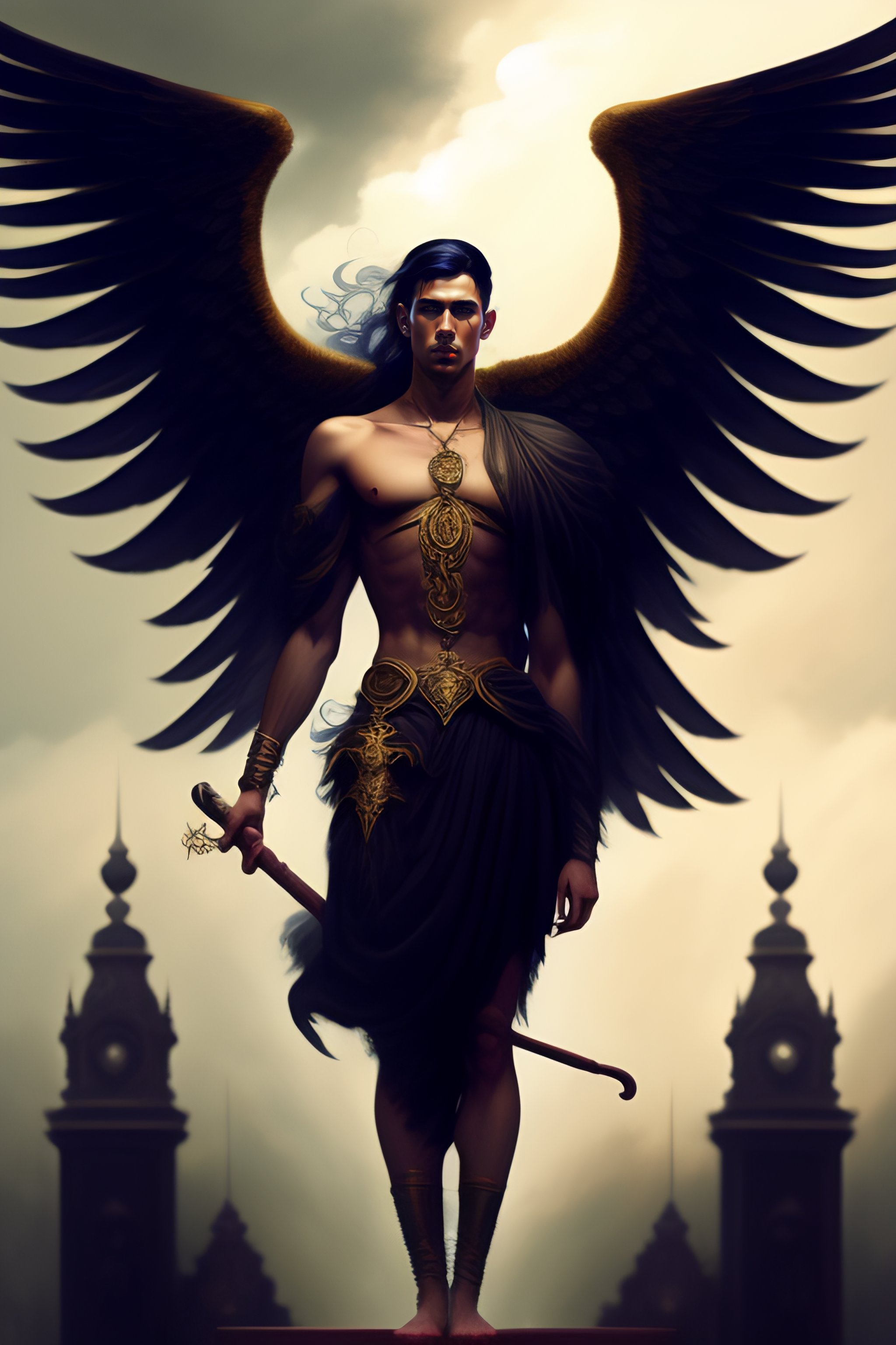 Lexica - Full body shot of a hanged man on a death angel. Art inspired ...