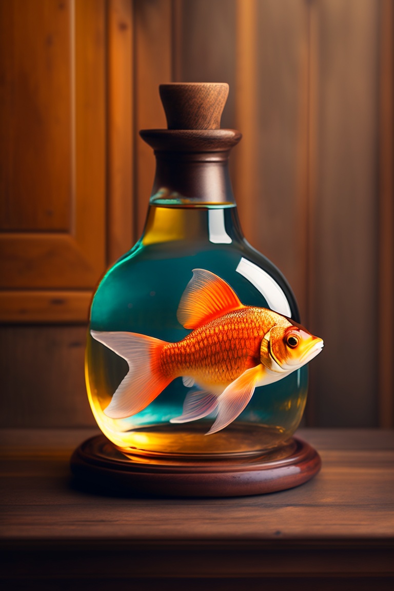 Lexica - A goldfish setting in an old alcohol still, canon lens, shot ...