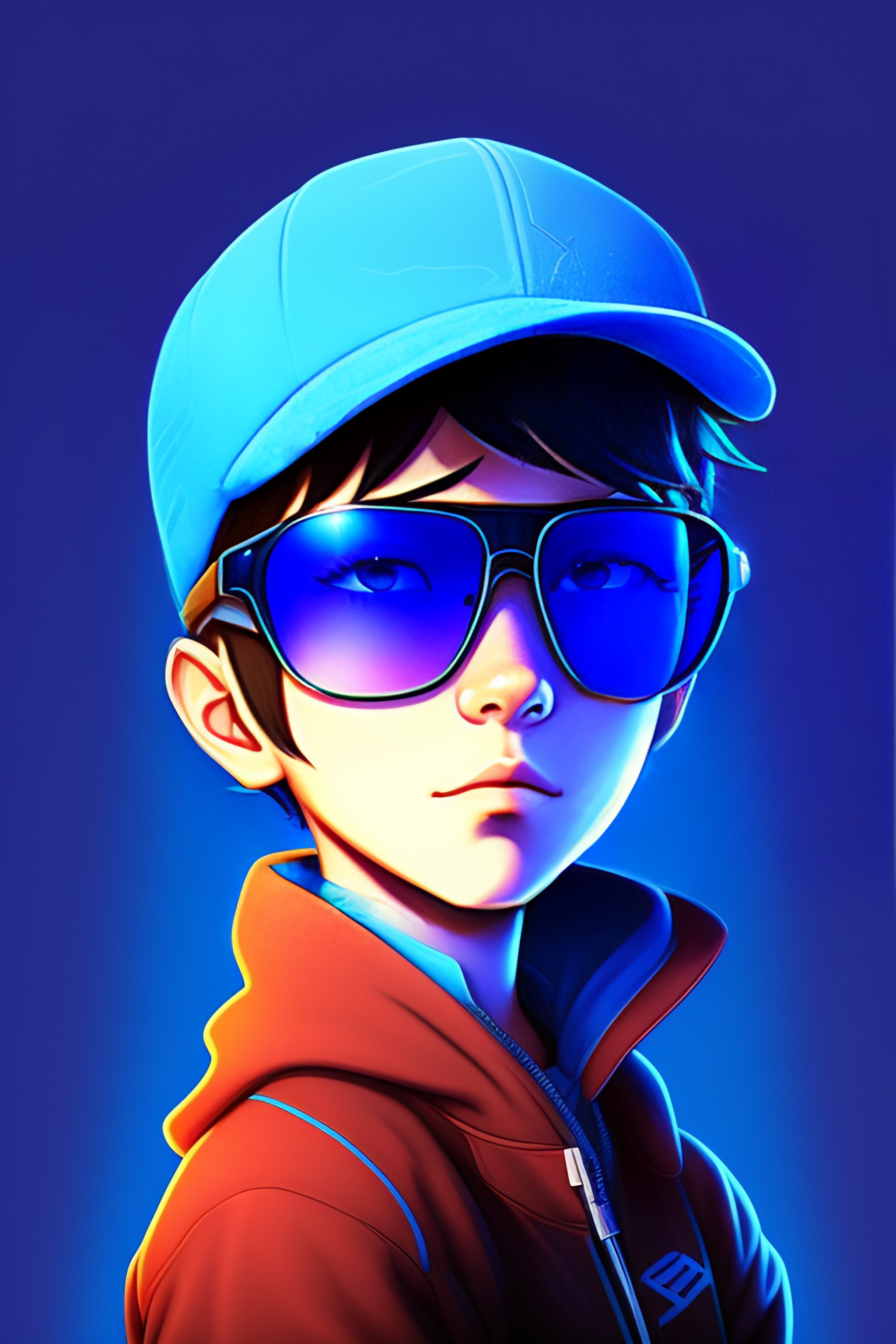 Lexica - A shadow of a gamer boy, cartoon style, blue background, wear ...