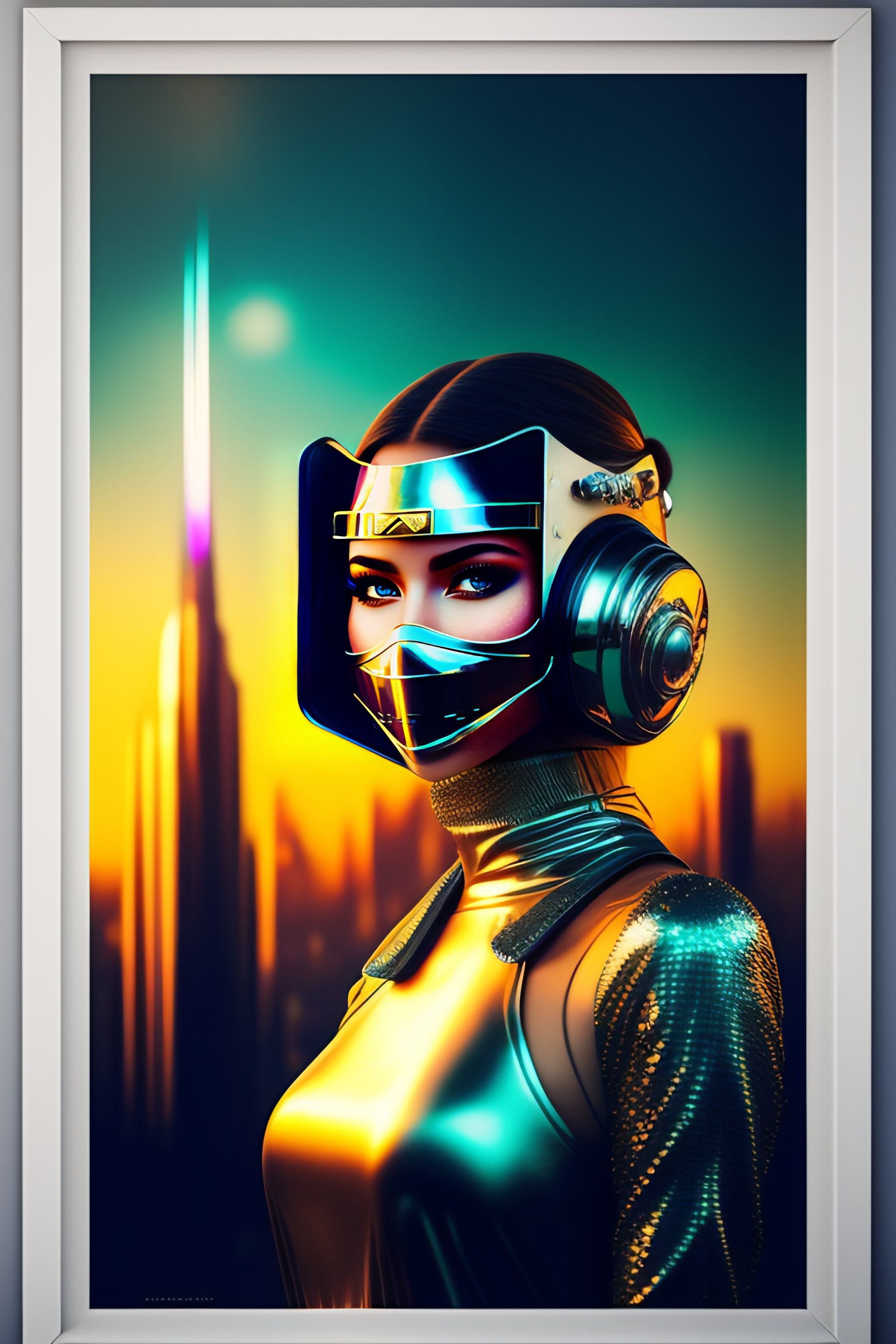 Lexica - She has a mask, the mask is chrome with ligths, the mask is ...